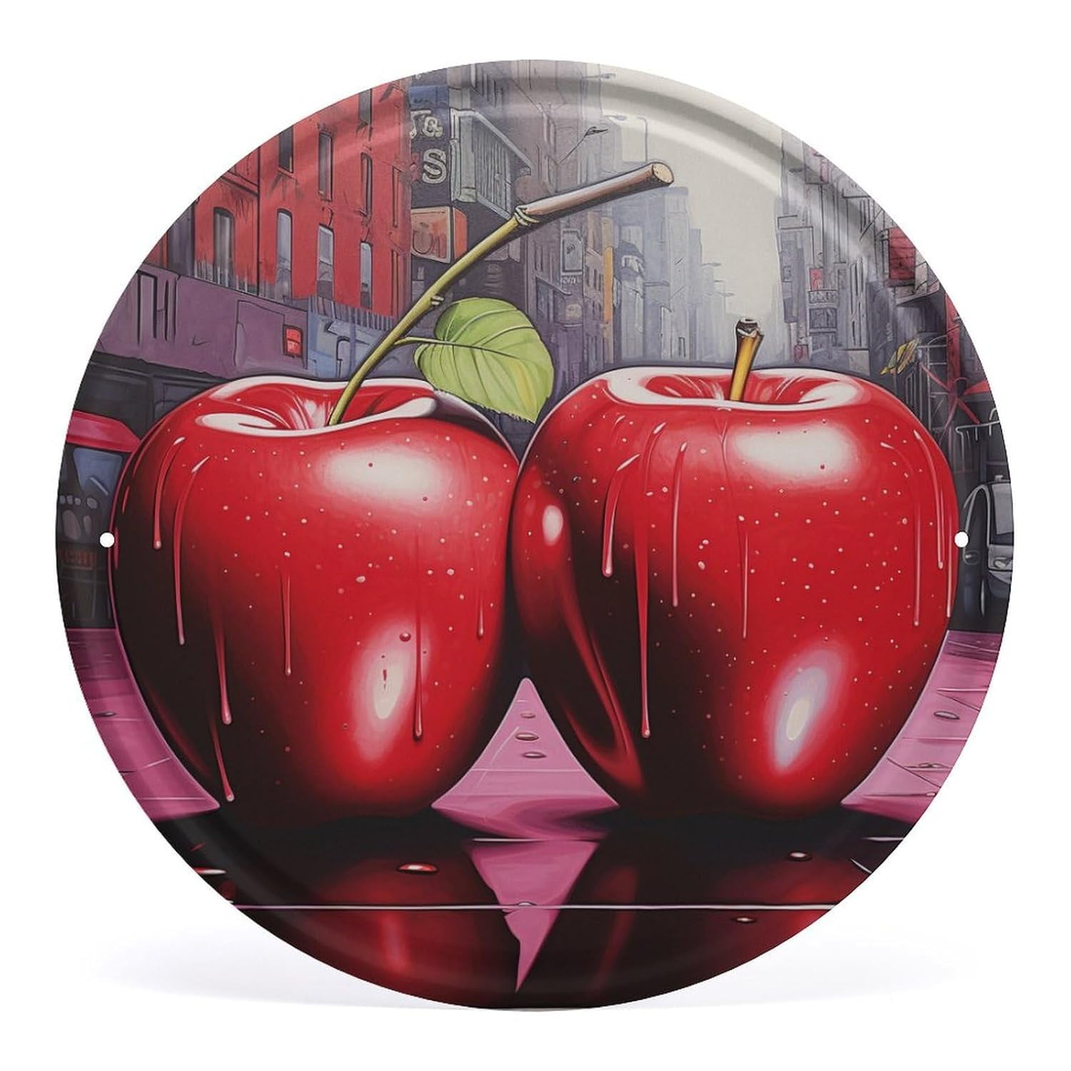 Red Apples Round Metal Tin Sign Fresh Fruits Vintage Metal Sign Wall ...