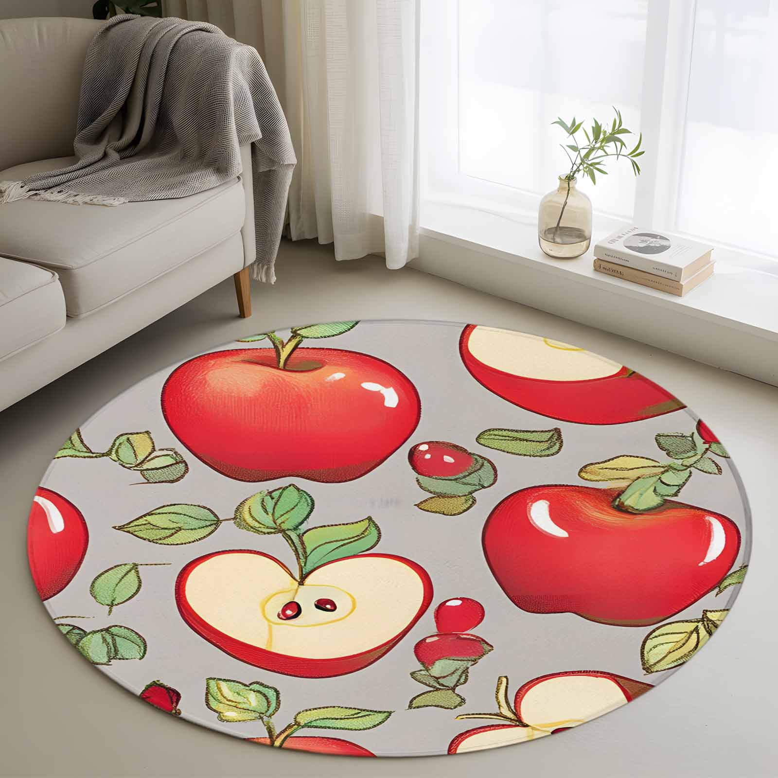 Red Apples Round Rug 3ft Washable Circle Entryway Rugs Non Slip Modern ...