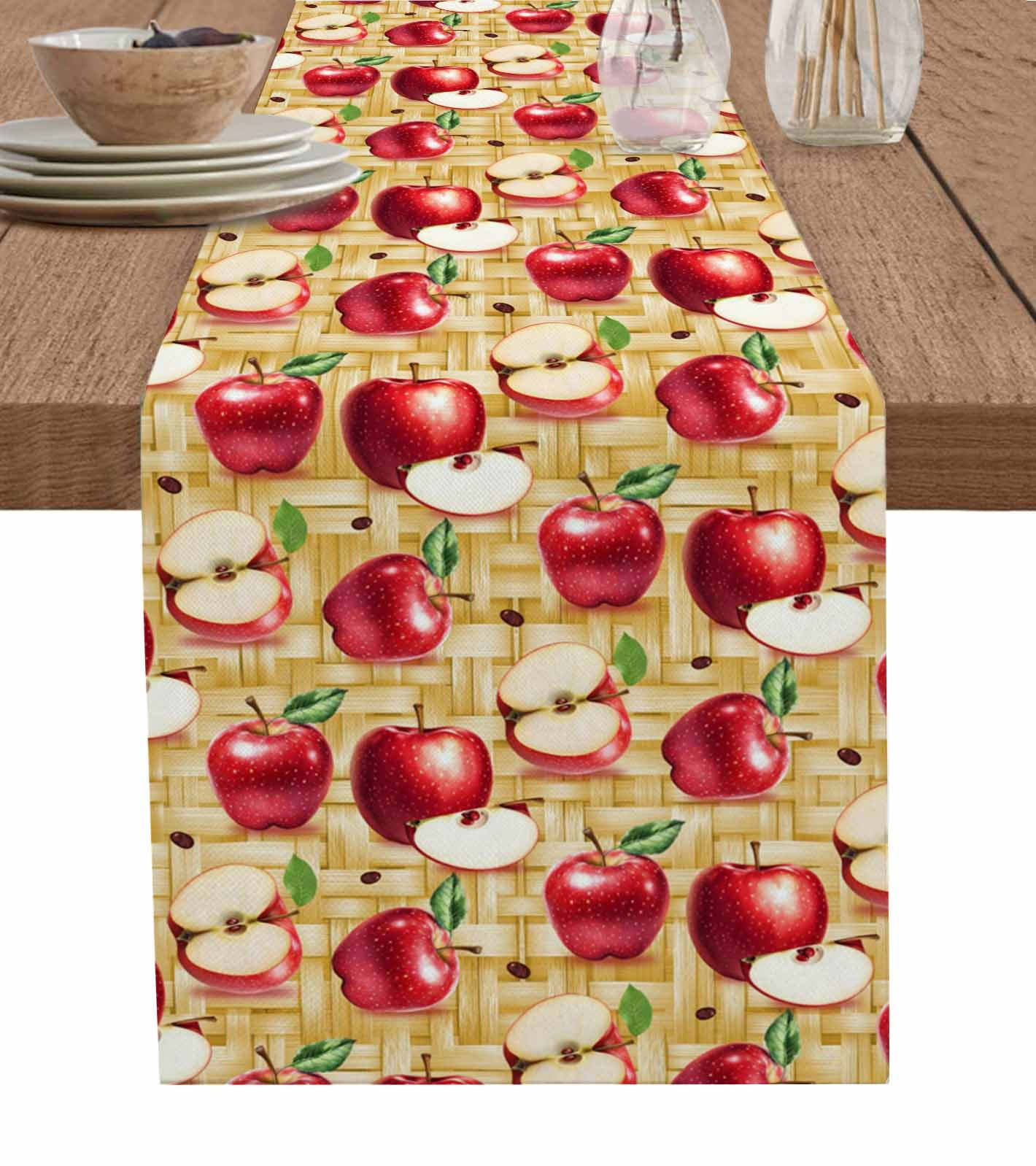 Red Apples Table Runner Yellow Weave Fruits Country Rustic Tablerunners ...