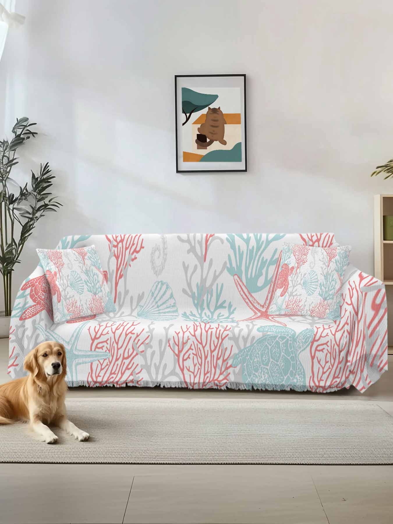 Red Aqua Coastal Couch Cover Sofa Covers 3 Cushion Sectional Couch, Sea ...
