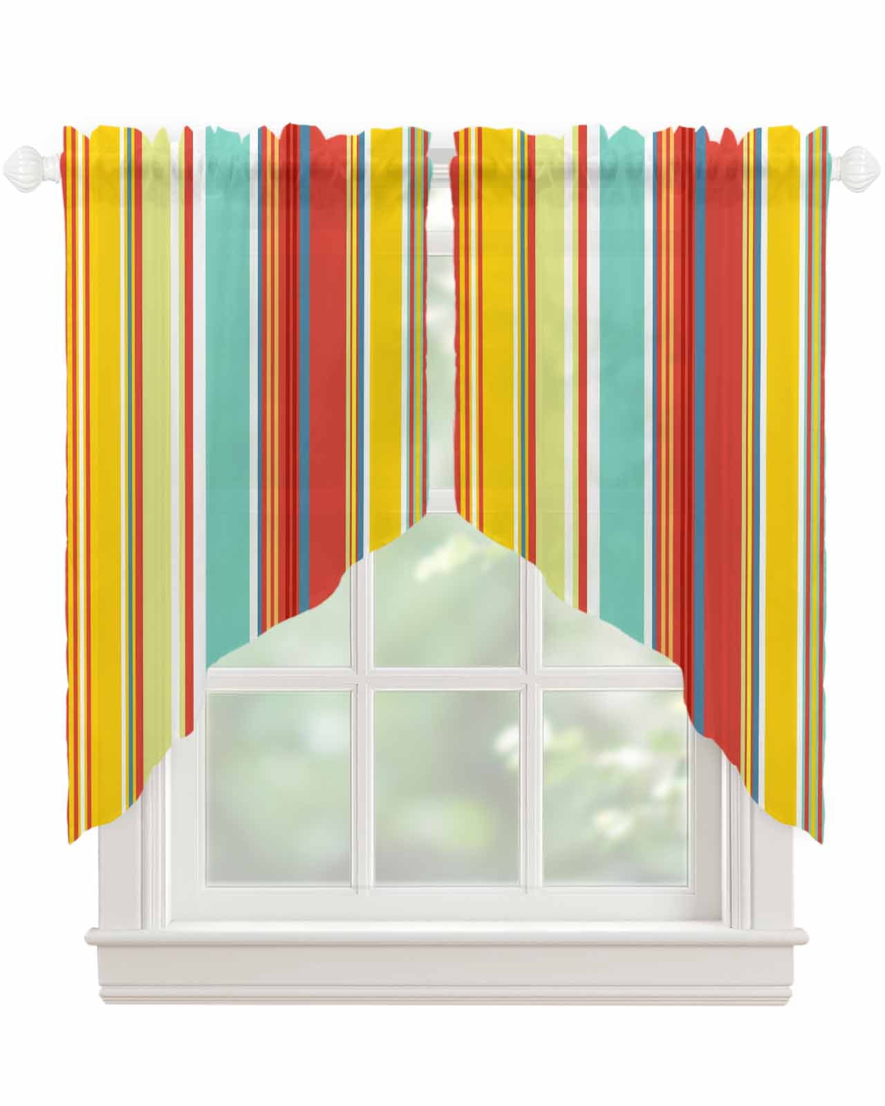 Red Aqua Stripe Swag Valances for Windows, Country Abstract Art ...