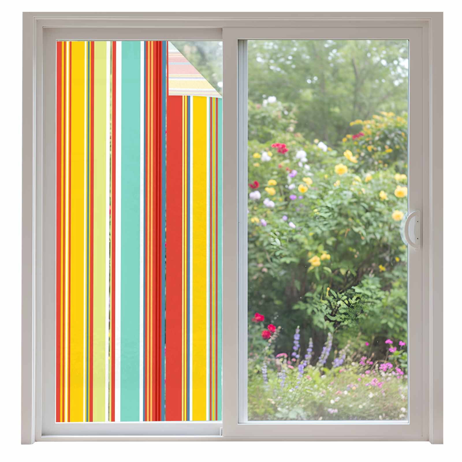 Red Aqua Stripe Window Privacy Film, Country Abstract Art Colorful ...