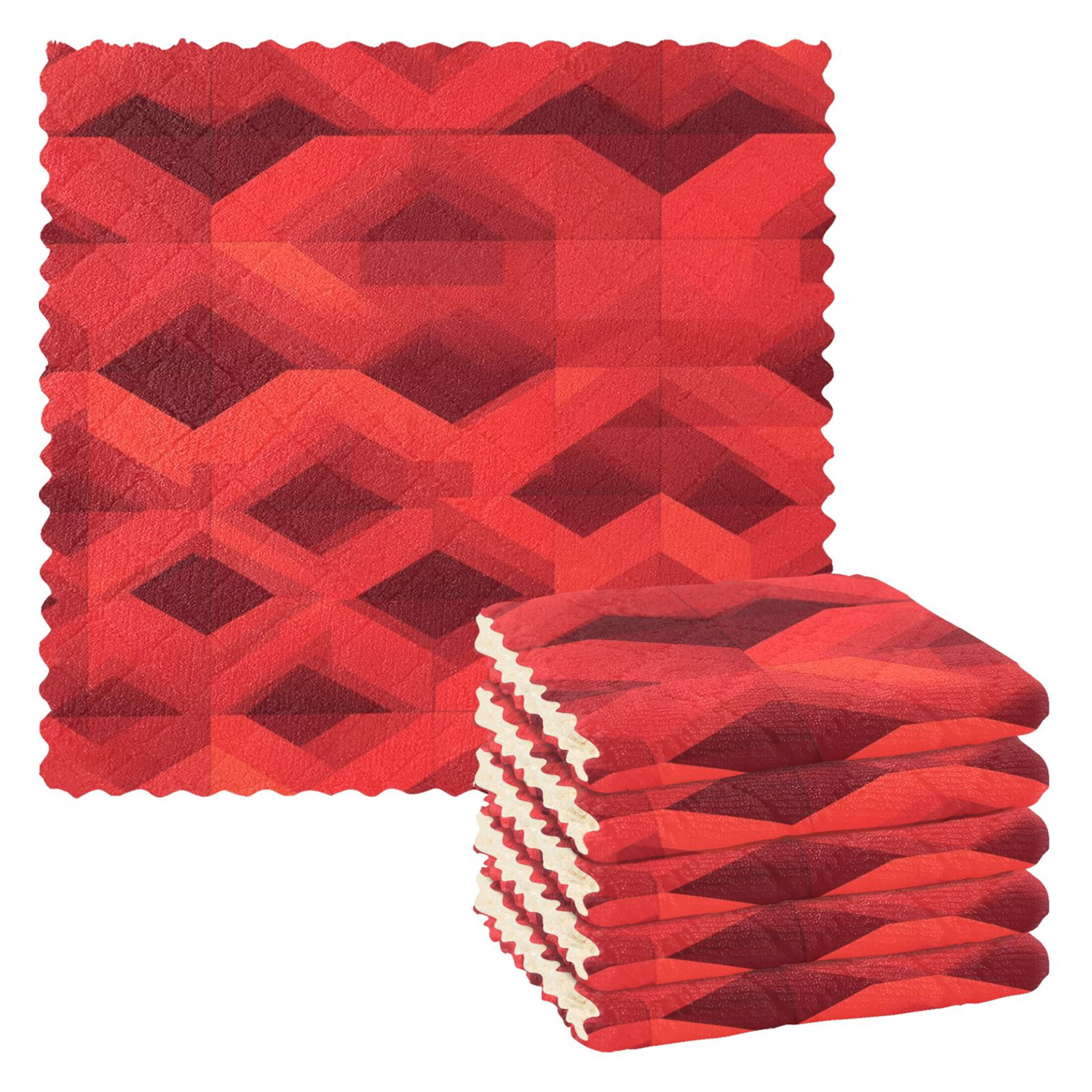 Red Art Kitchen Cloth Dish Towels for Drying Washing Absorbent Dish ...