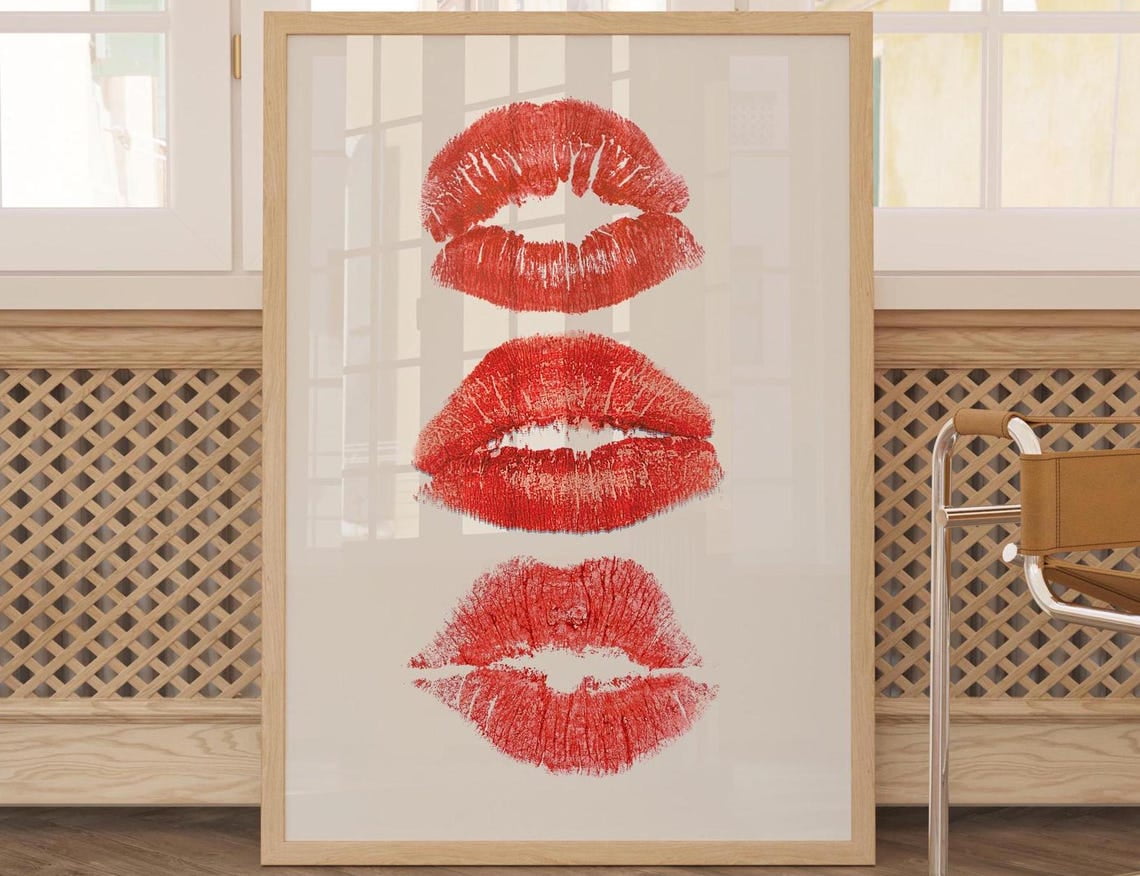 Red Art Prints Trendy Wall Art Kiss Lips Wall Art Dorm Wall Art Lips ...