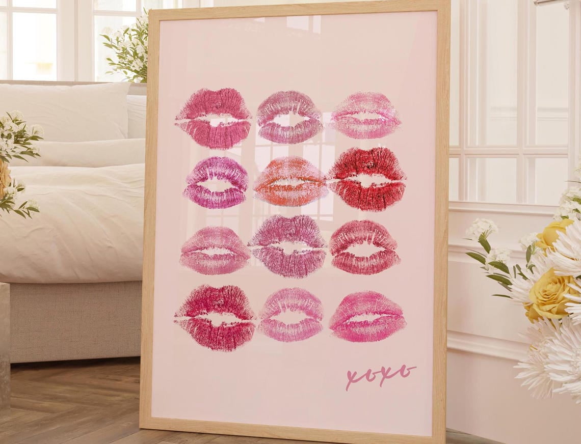 Red Art Prints Trendy Wall Art Kiss Lips Wall Art Dorm Wall Art Print ...
