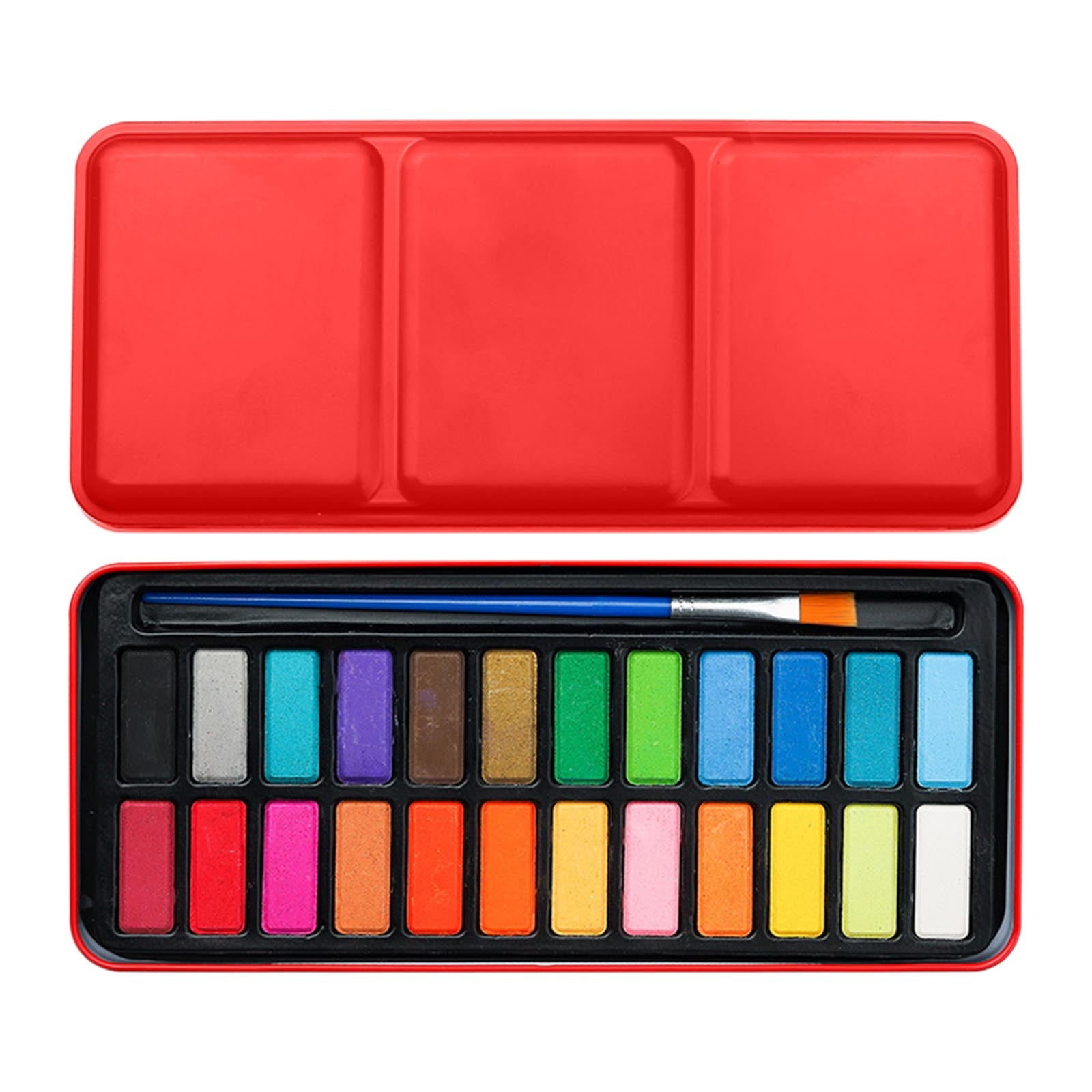 Red Art Supplies Watercolor Paint Set 24 Colors In Iron Box Solid ...