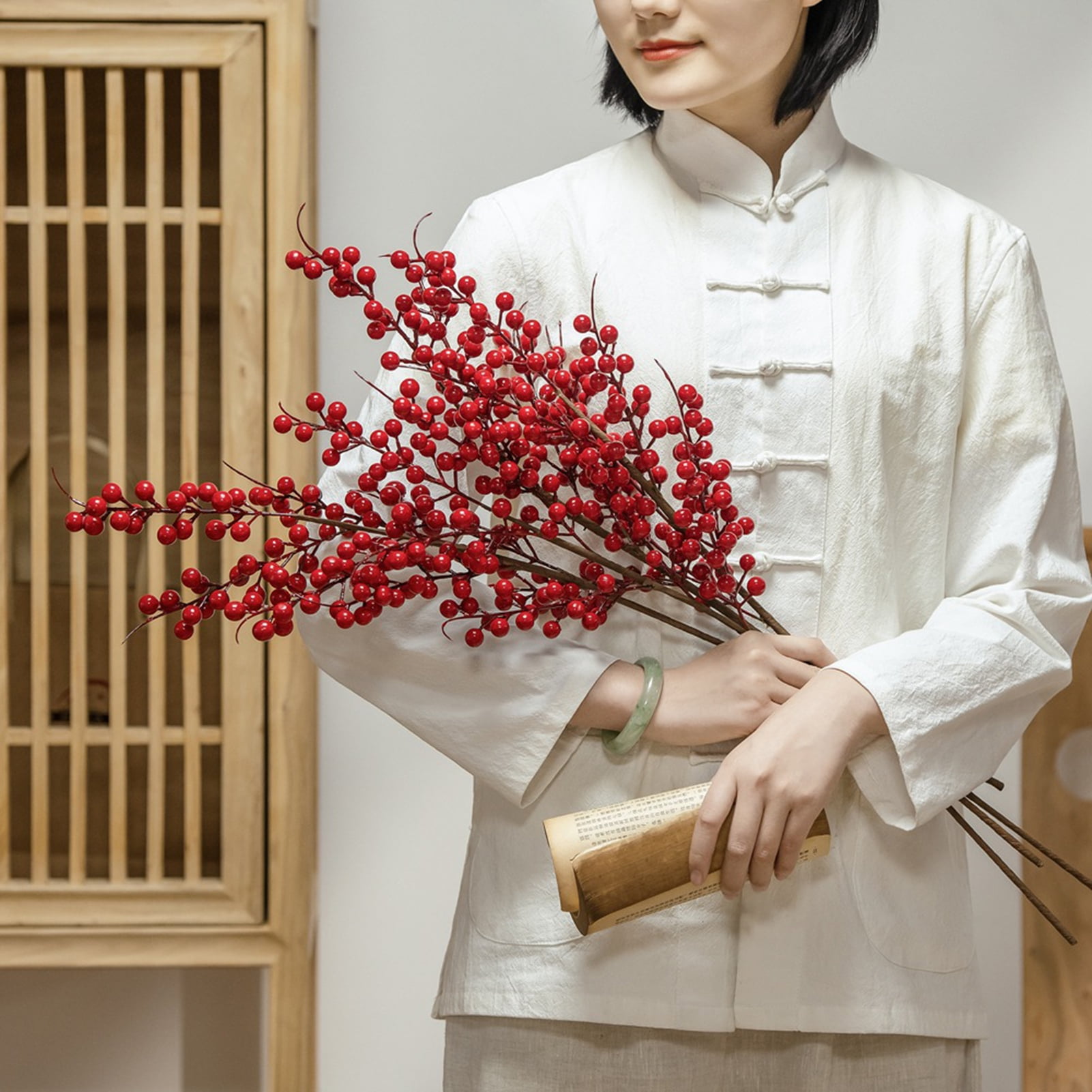 Red Artificial Berry Stems Fruit Fake Silk Berries for Holly Christmas ...