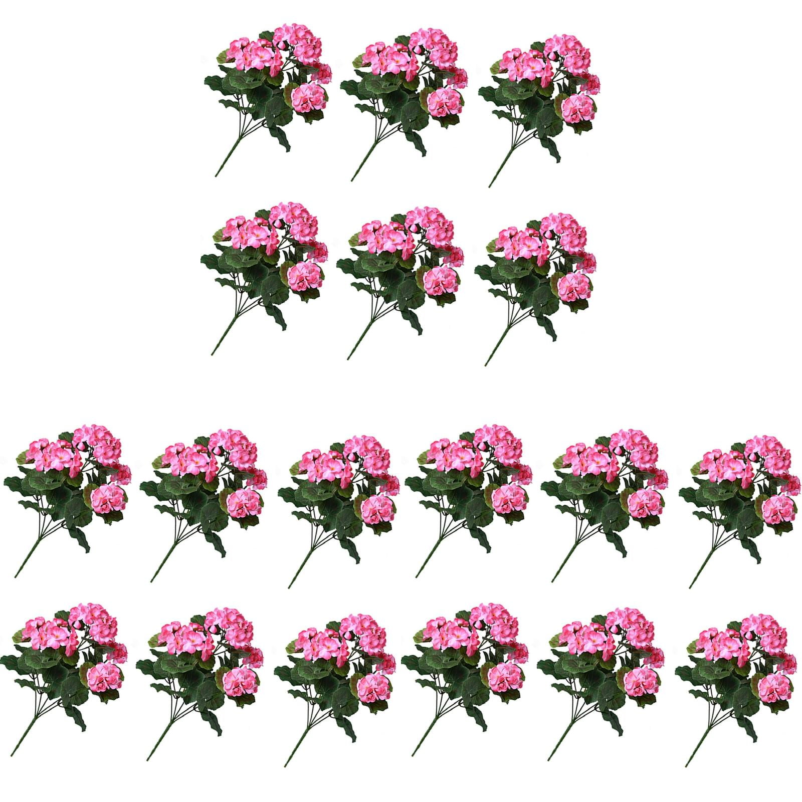 Red Artificial Geranium Silk Flowers - 6 Pack Geraniums Bush, Resistant ...