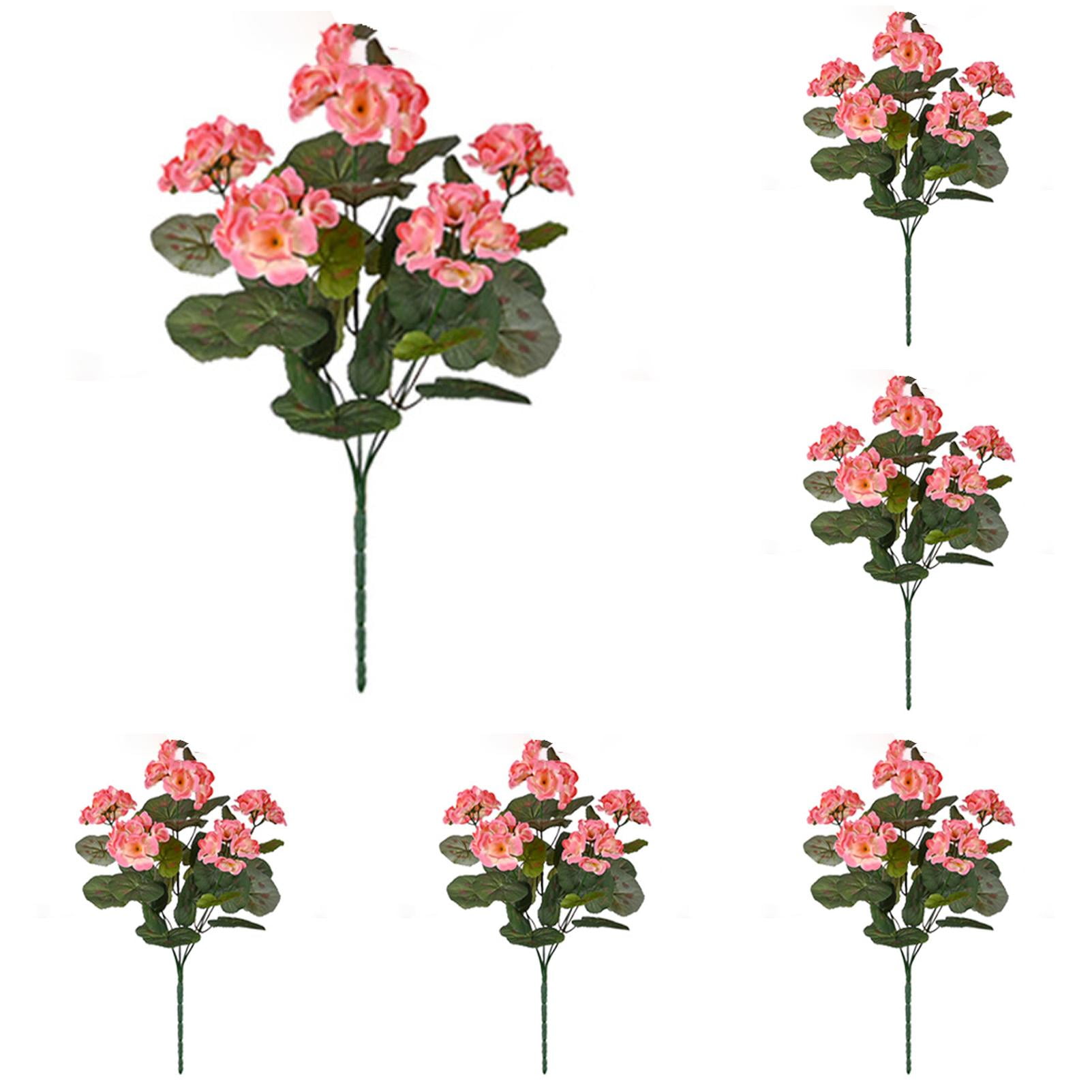 Red Artificial Geranium Silk Flowers - 6 Pack Geraniums Bush, Resistant ...