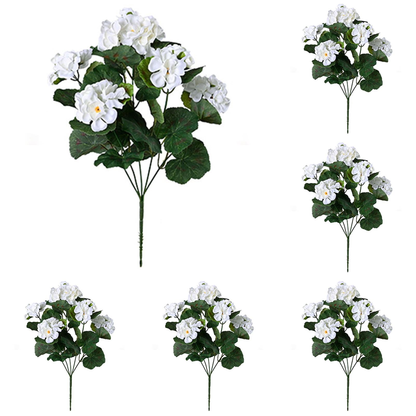 Red Artificial Geranium Silk Flowers - 6 Pack Geraniums Bush, Resistant ...