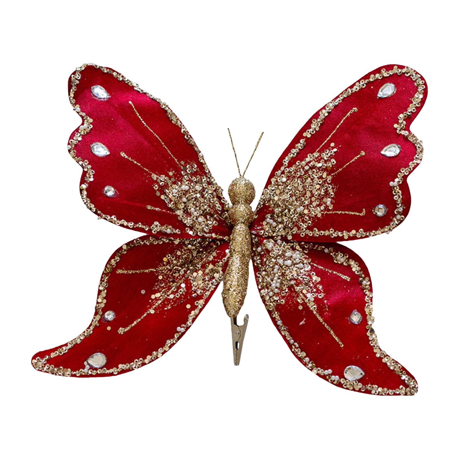 Red Artificial Glitter Butterflies Clip On Ornaments Butterfly Decor ...