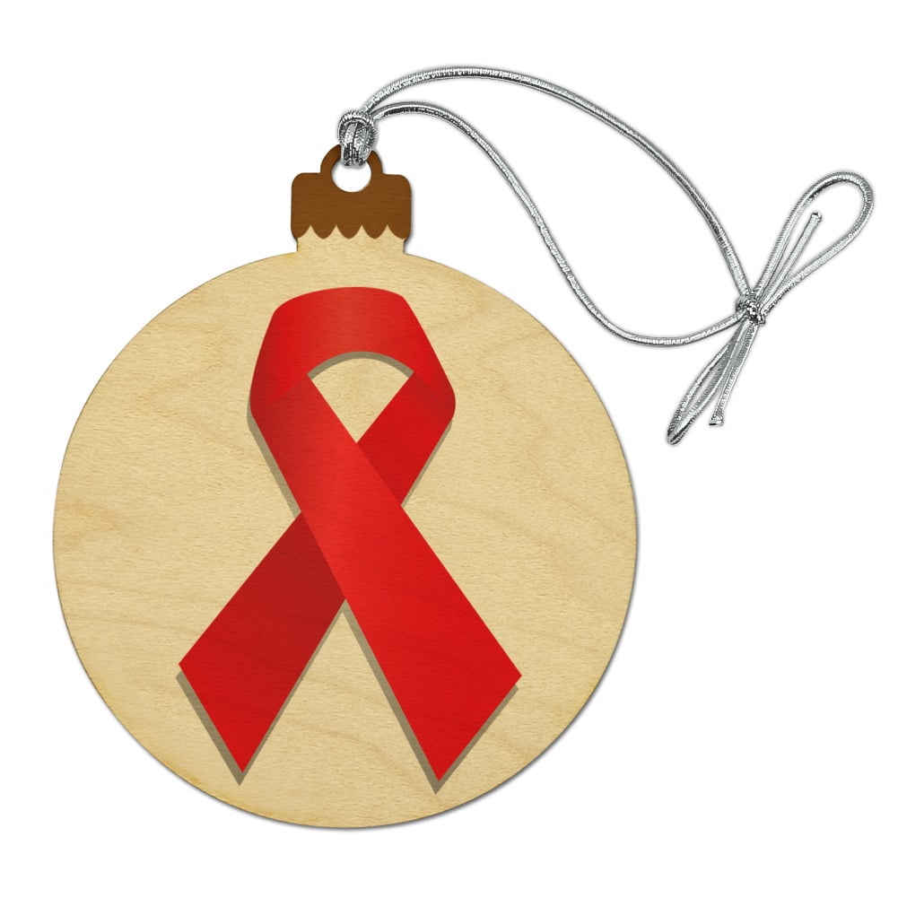 Red Awareness Ribbon Drug Free HIV AIDS Wood Christmas Tree Holiday ...