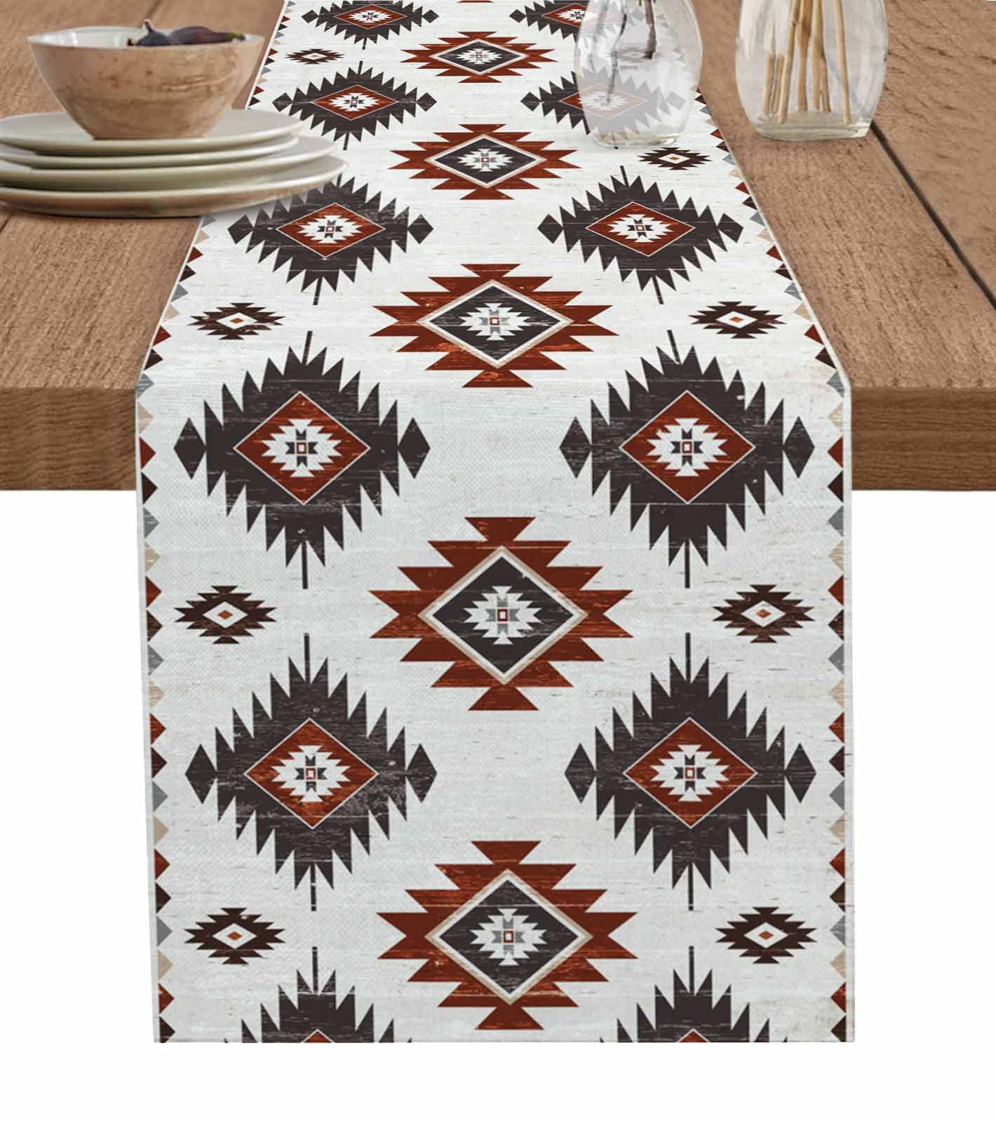 Red Aztec Burlap Cotton Table Runner 13x36 Inches Short, Southwest Boho ...