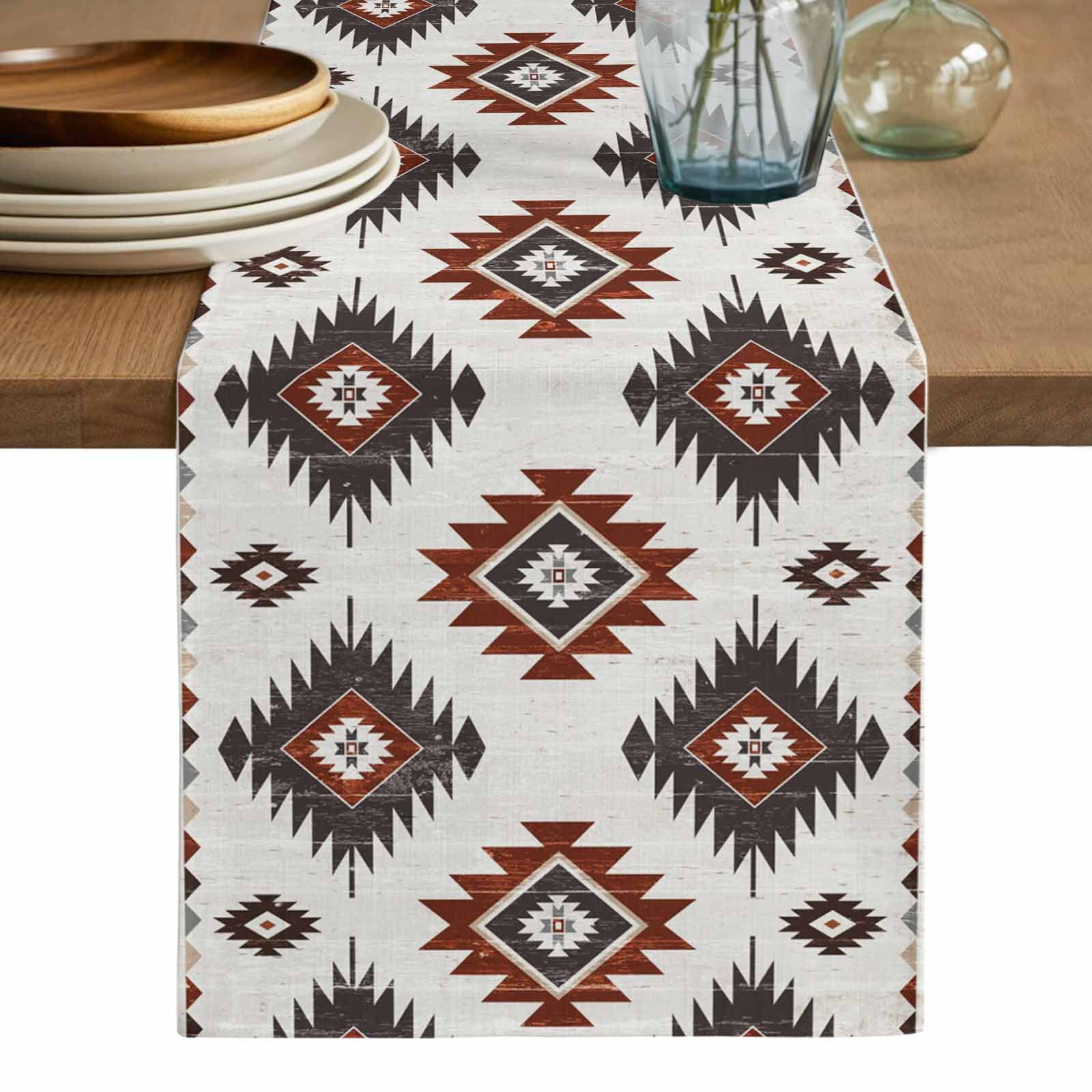 Red Aztec Table Runner, Southwest Boho Abstract Geometric Aesthetic ...