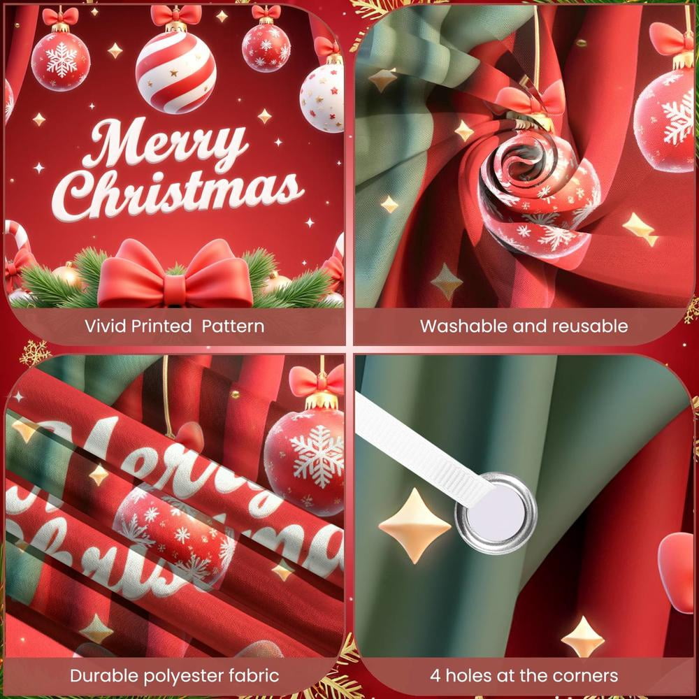 Red Background Christmas Banner Colorful Ornament Merry Christmas ...