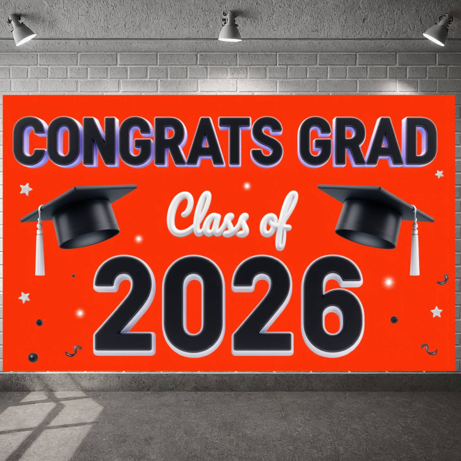 Red Background Congrats Grad Banner Star Pattern Graduation Backdrop ...