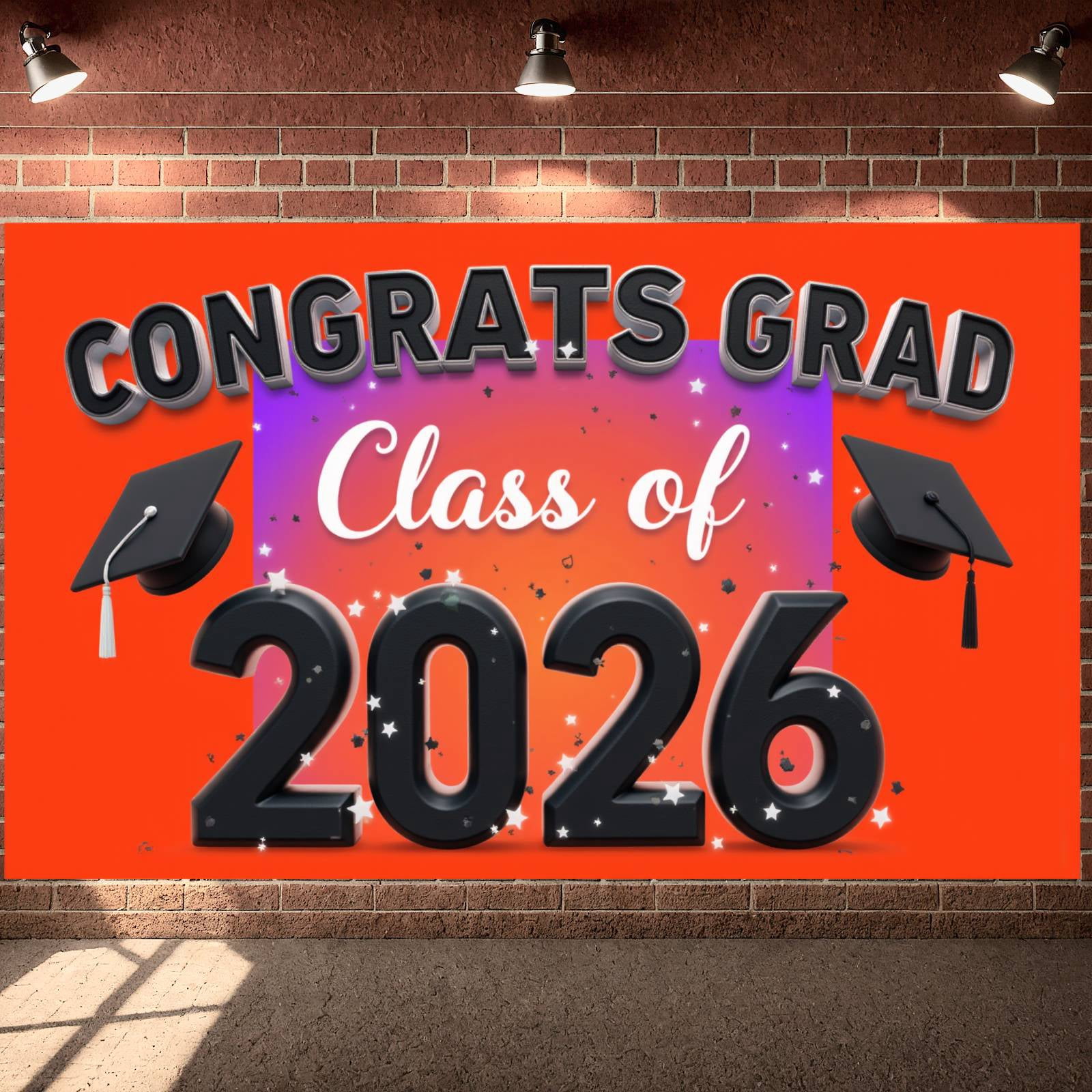 Red Background Congrats Grad Banner Star Pattern Graduation Backdrop ...