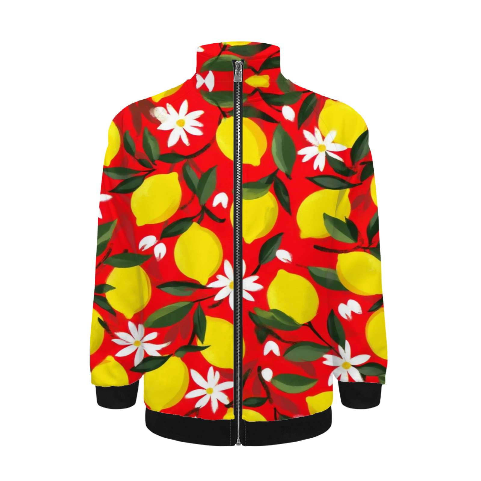 Red Background Lemon Floral Pattern Jacket Men's Street Cool Long ...
