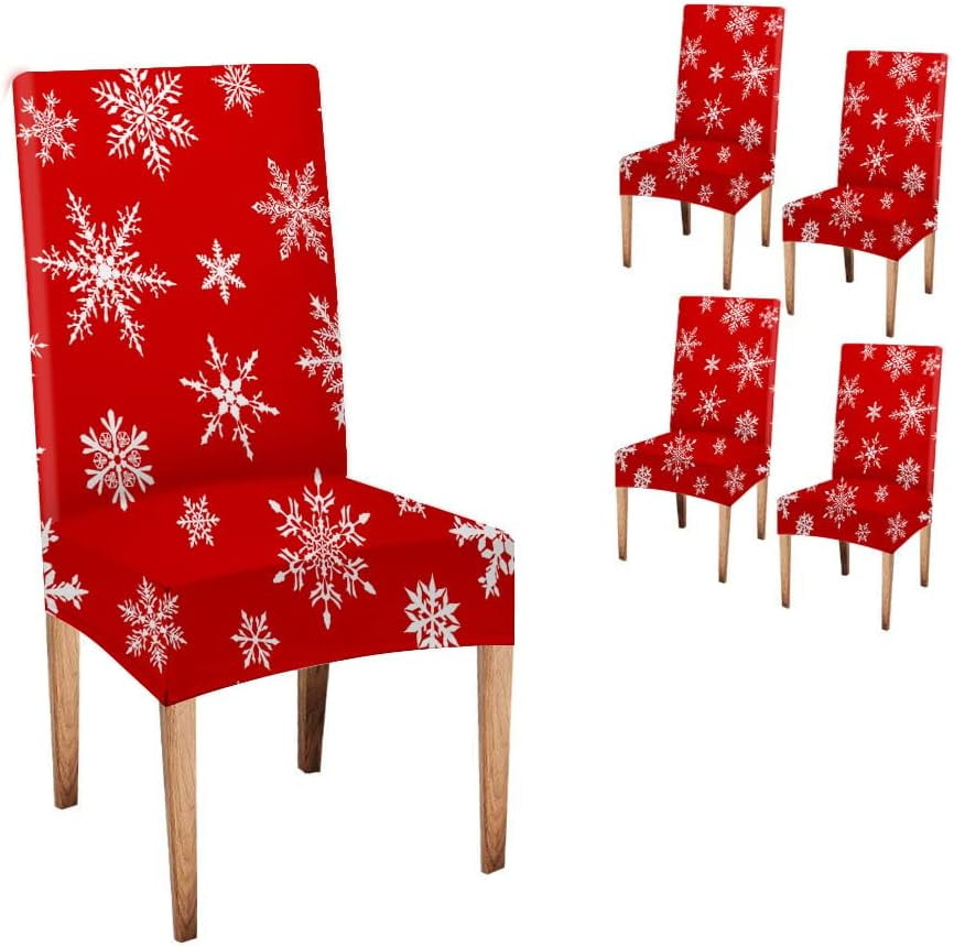 Red Background White Snowflake Chair Cover Christmas Slipcovers for ...