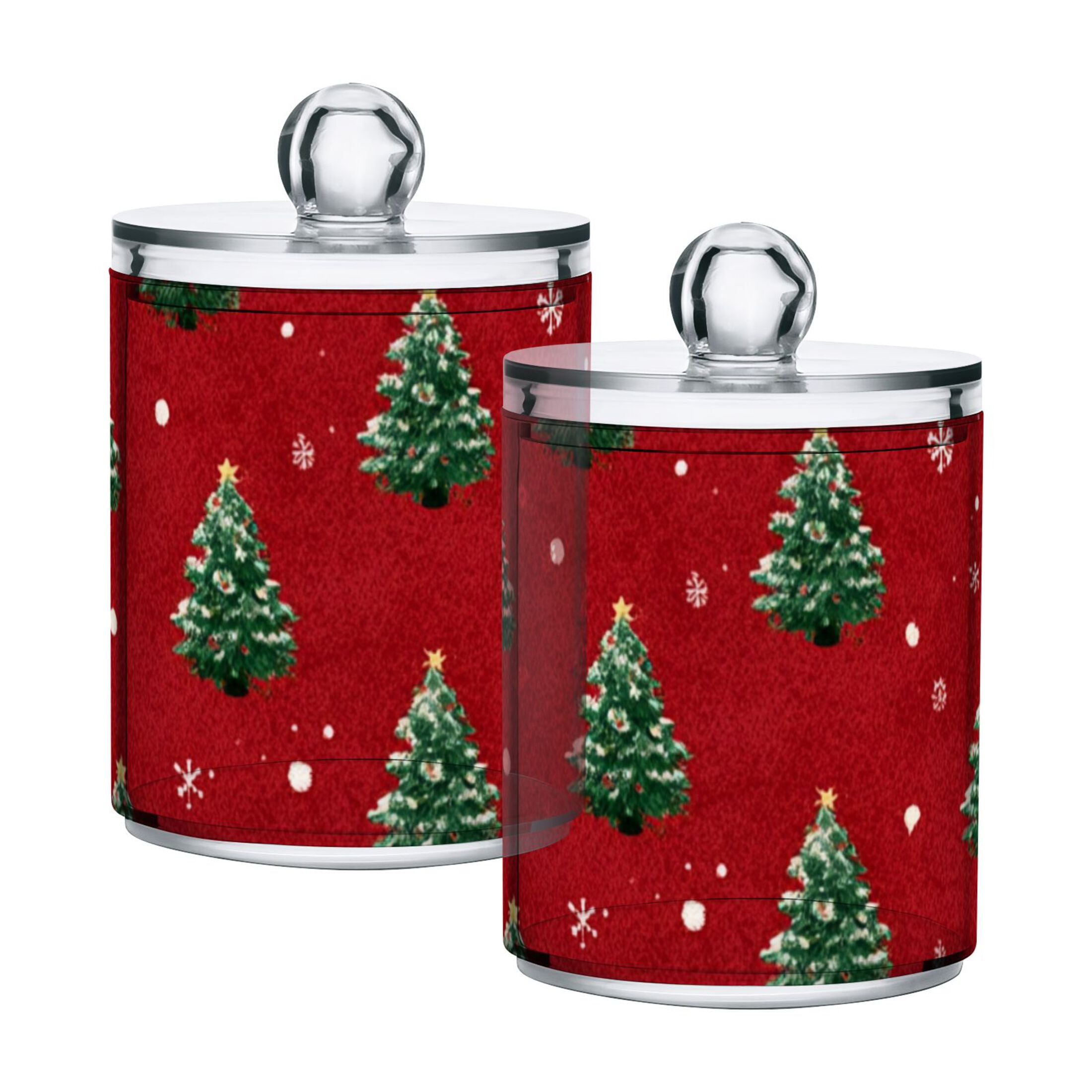 Red Background with Small Christmas Tree Translucent Plastic Cans ...