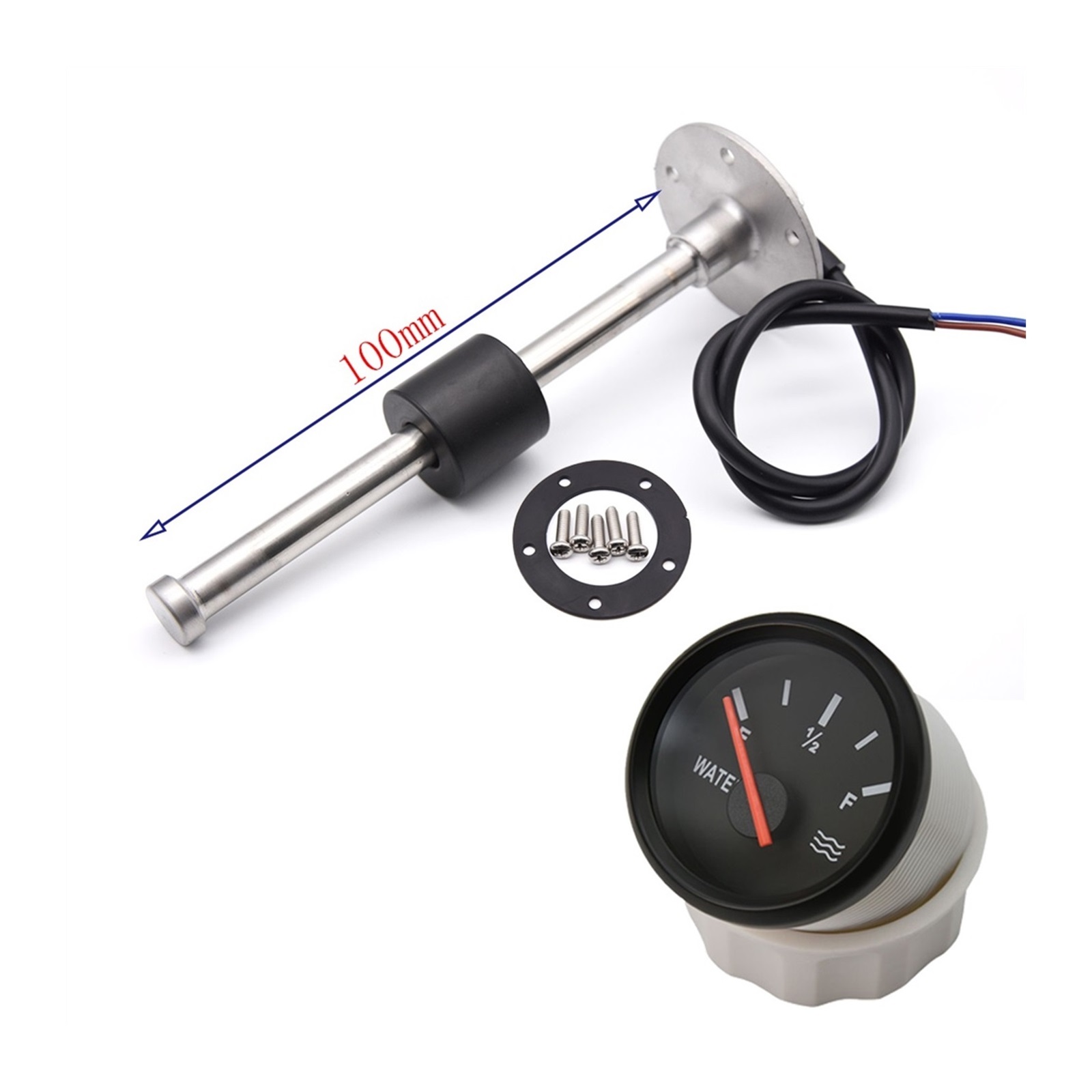 Red Backlight 52MM Water Level Gauge With Water Level Sensor 100-500MM 0-190Ohm Water Tank Level ...