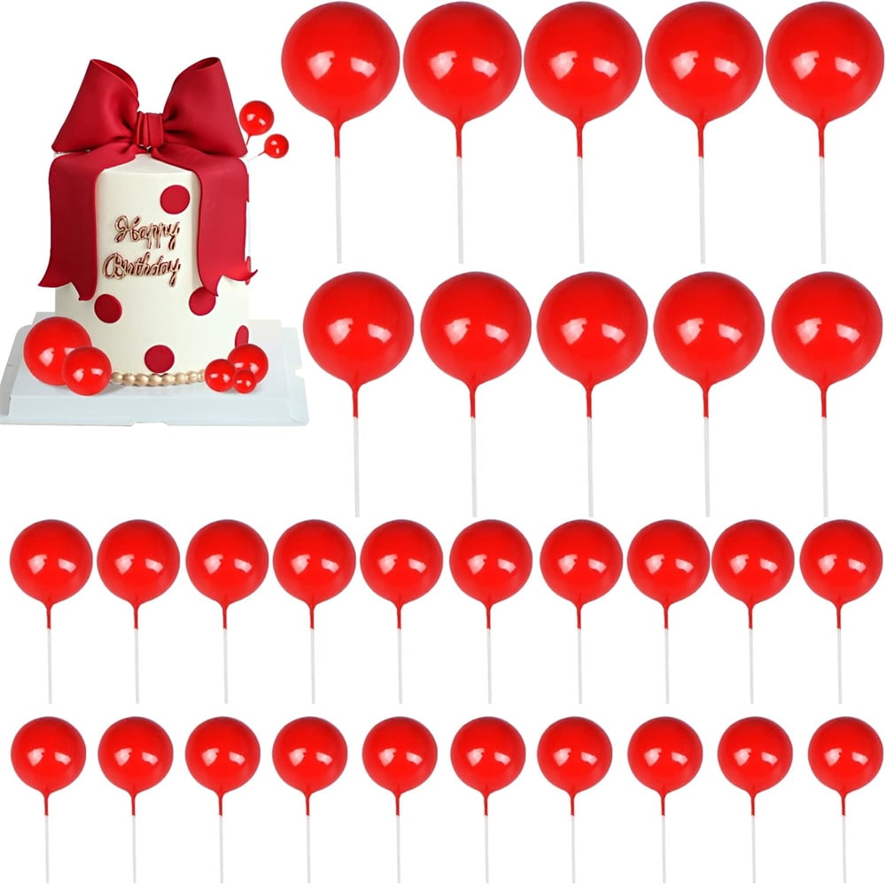 Red Ball Shape Cake Decorations,Mini Balloons Cake Topper,Pearl Balls ...