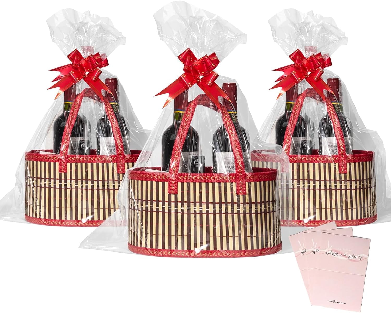 Red Bamboo Gift Basket Set, 3 Pack Decorative Storage Baskets with ...