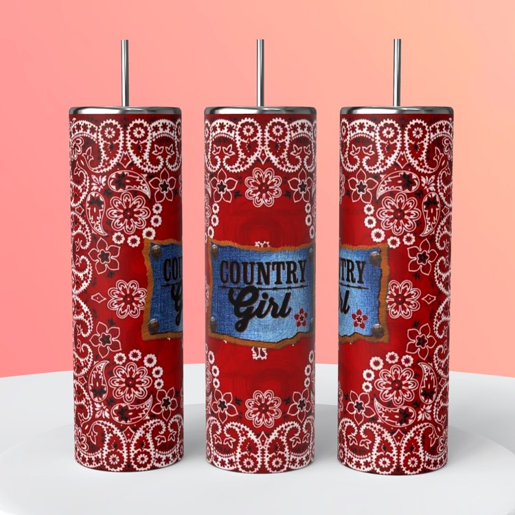 Red Bandana Country Girl 20 ounce insulated sublimated tumbler drink ...