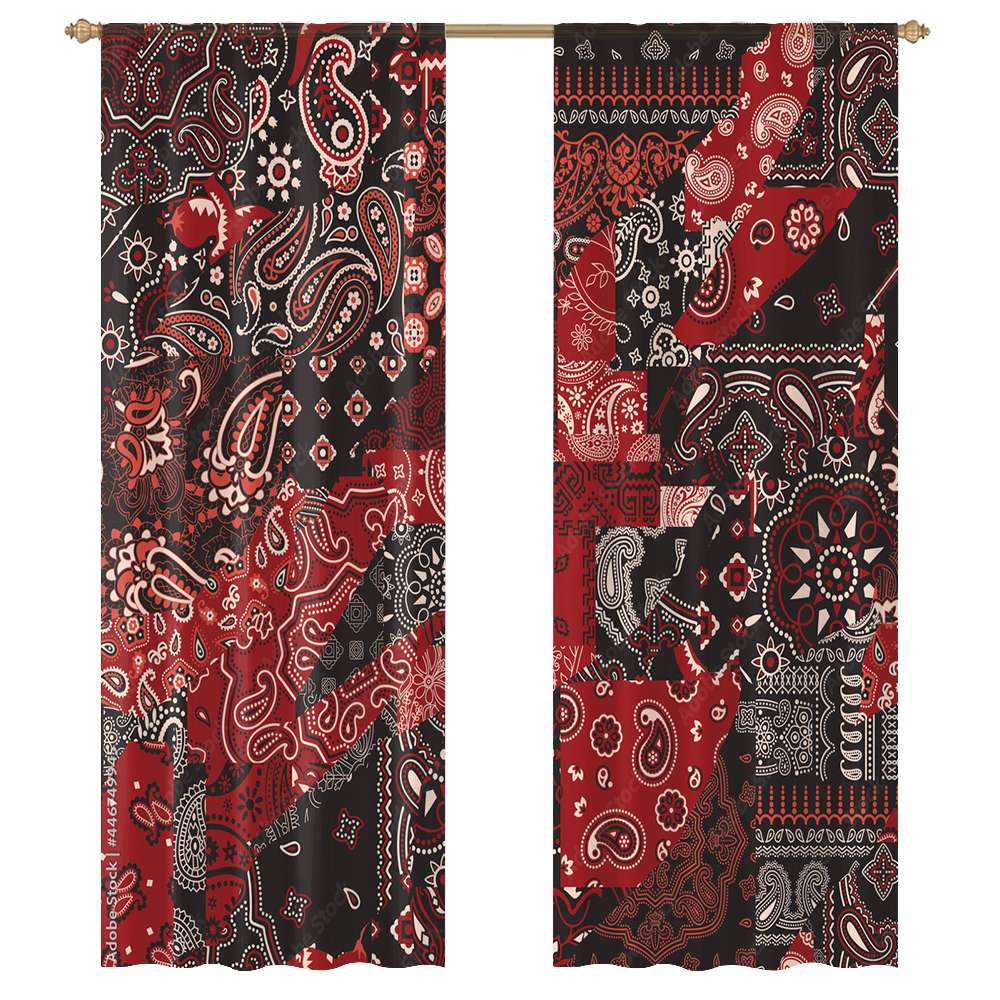 Red Bandana Kerchief Paisley Sheer Window Curtains for Living Room ...