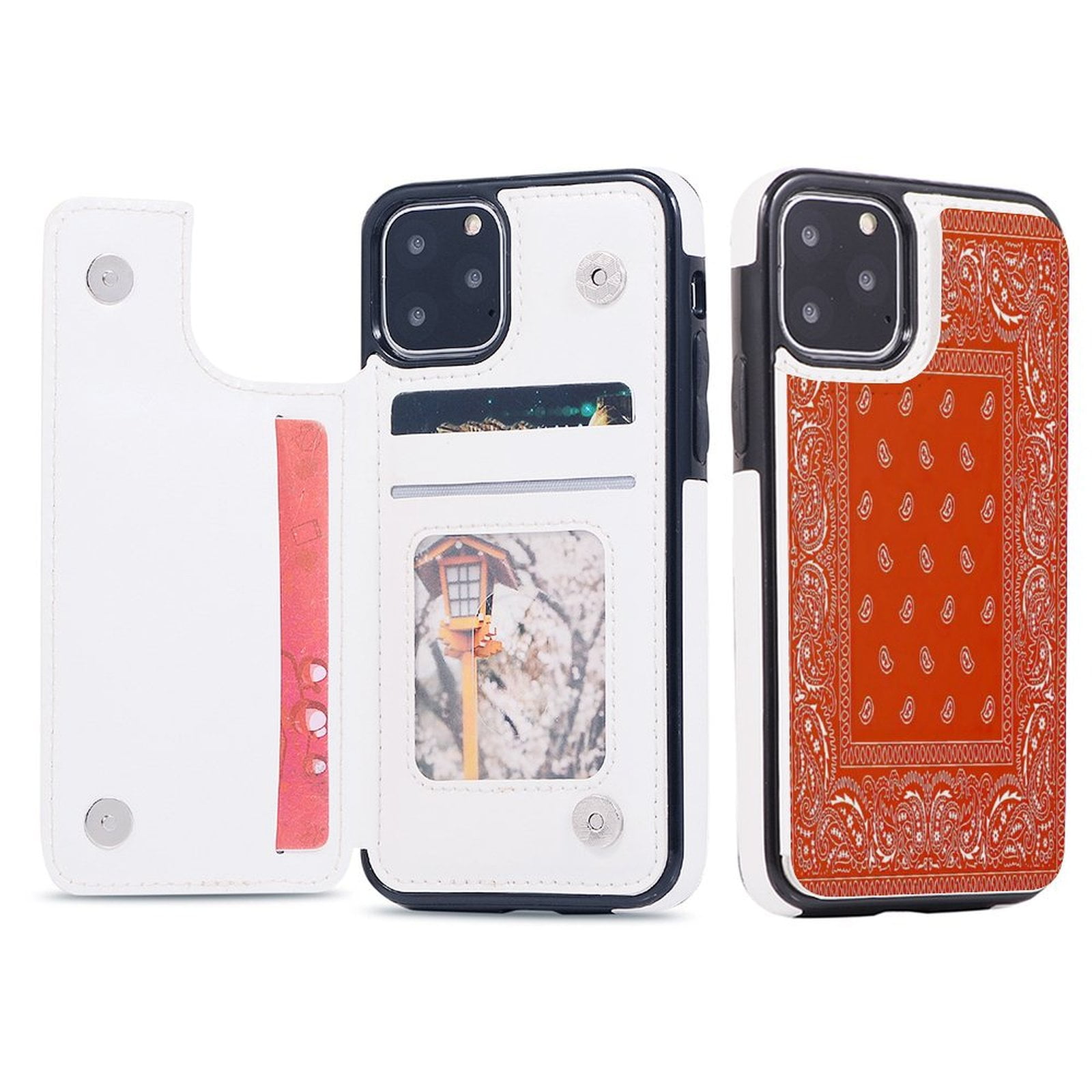 Red Bandana Paisley Print Leather Wallet Case for iPhone 16 15 14 13 12 11 Pro Max Wallet Case ...