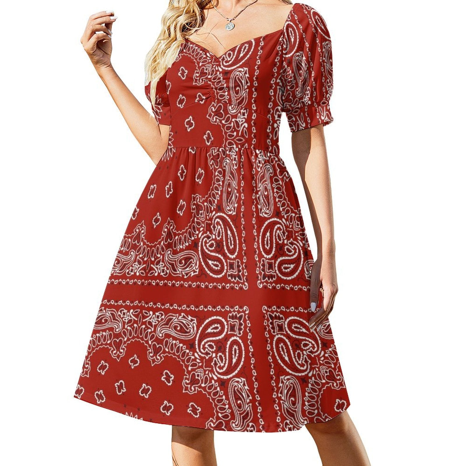 Red Bandana Short Sleeved Dress womans clothing beach dresses Dress ...