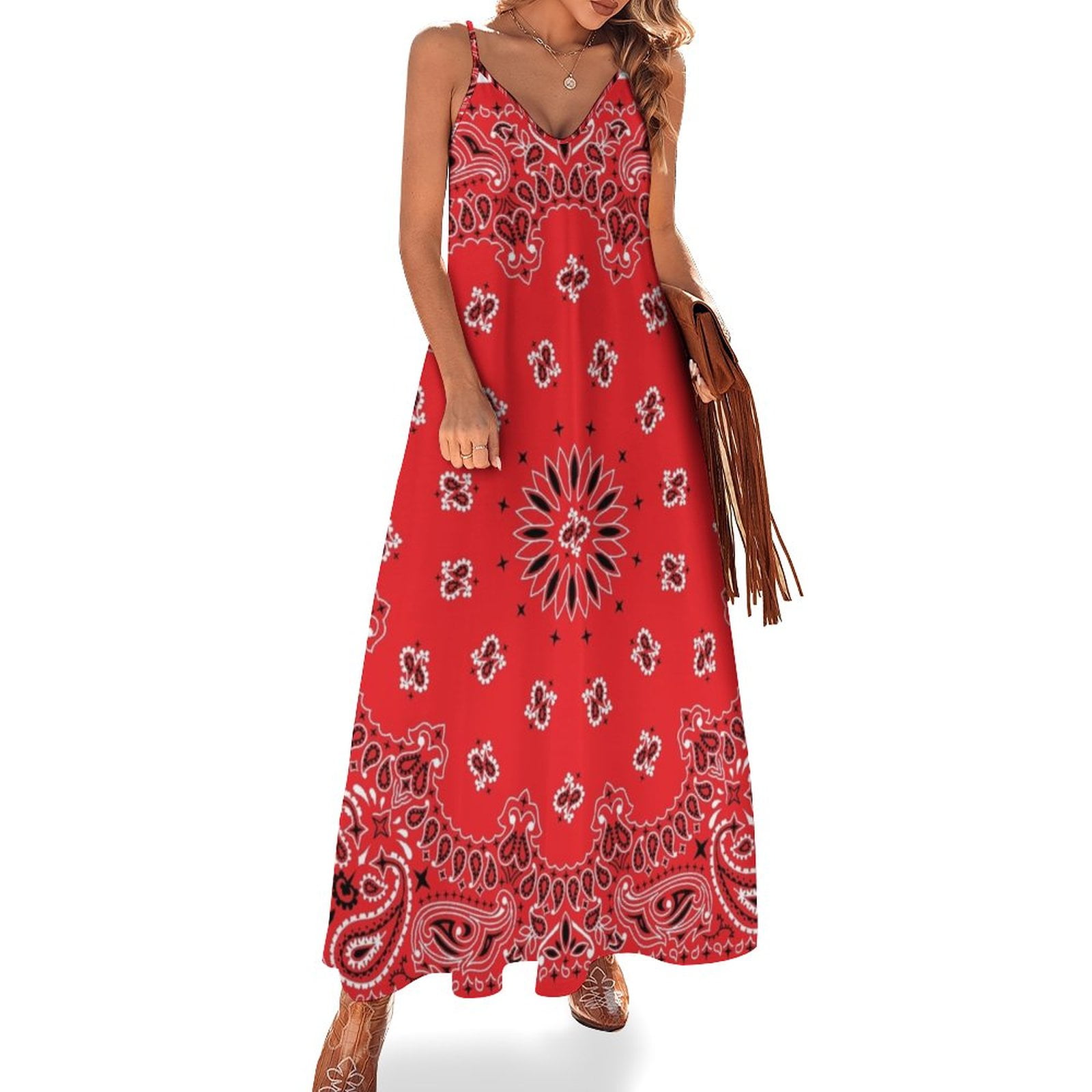 Red Bandana Sleeveless Dress Elegant gown women clothes Women's summer ...