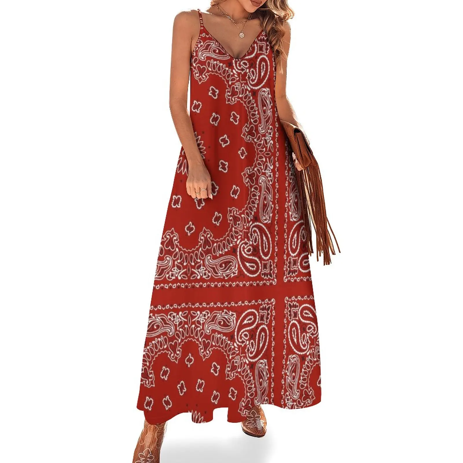 Red Bandana Sleeveless Dress dress woman 2025 women's clothing korea ...