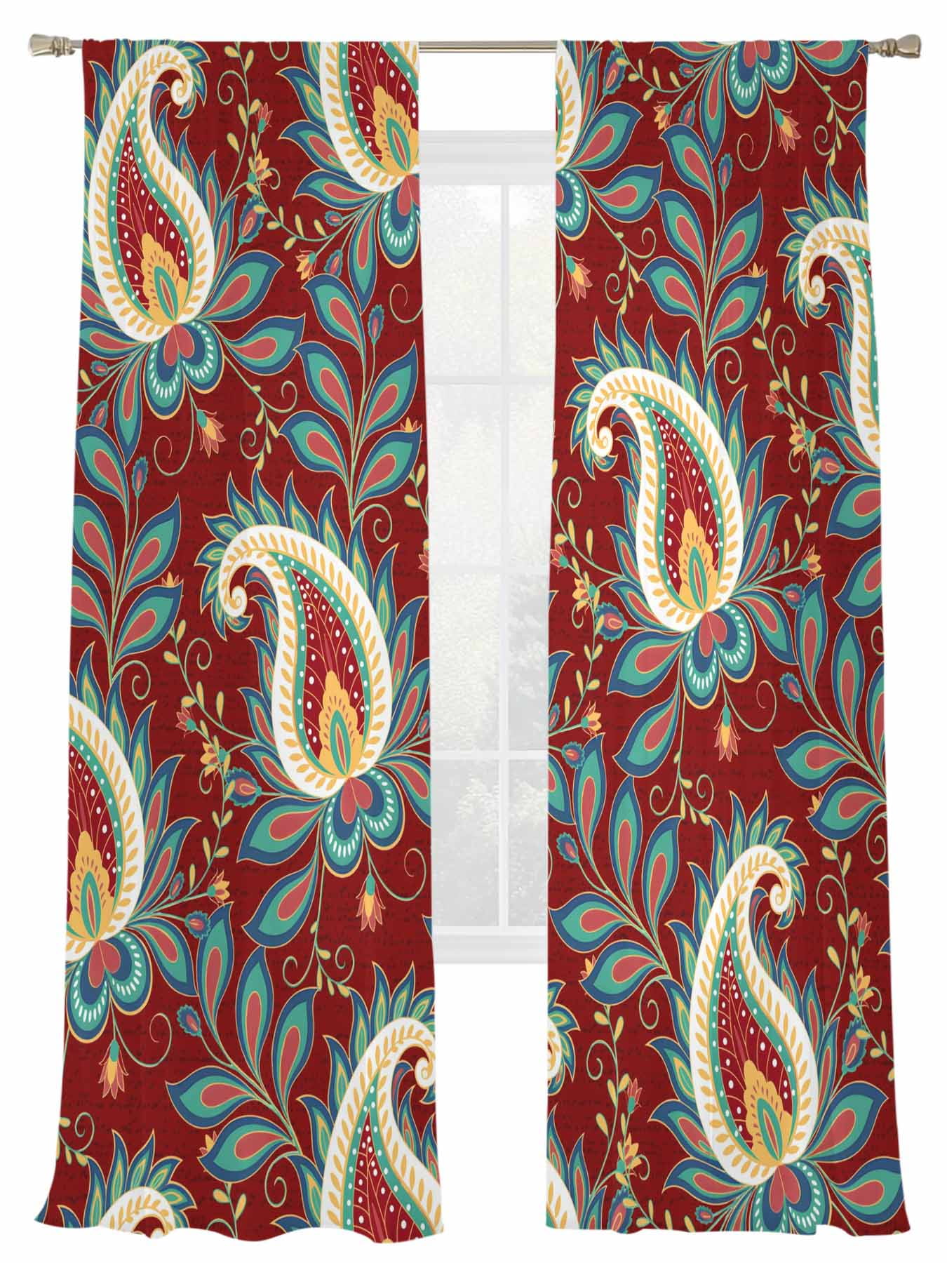 Red Bandanna Sheer Curtains 108 Inch Long 2 Panels, Ethnic Indian Style ...