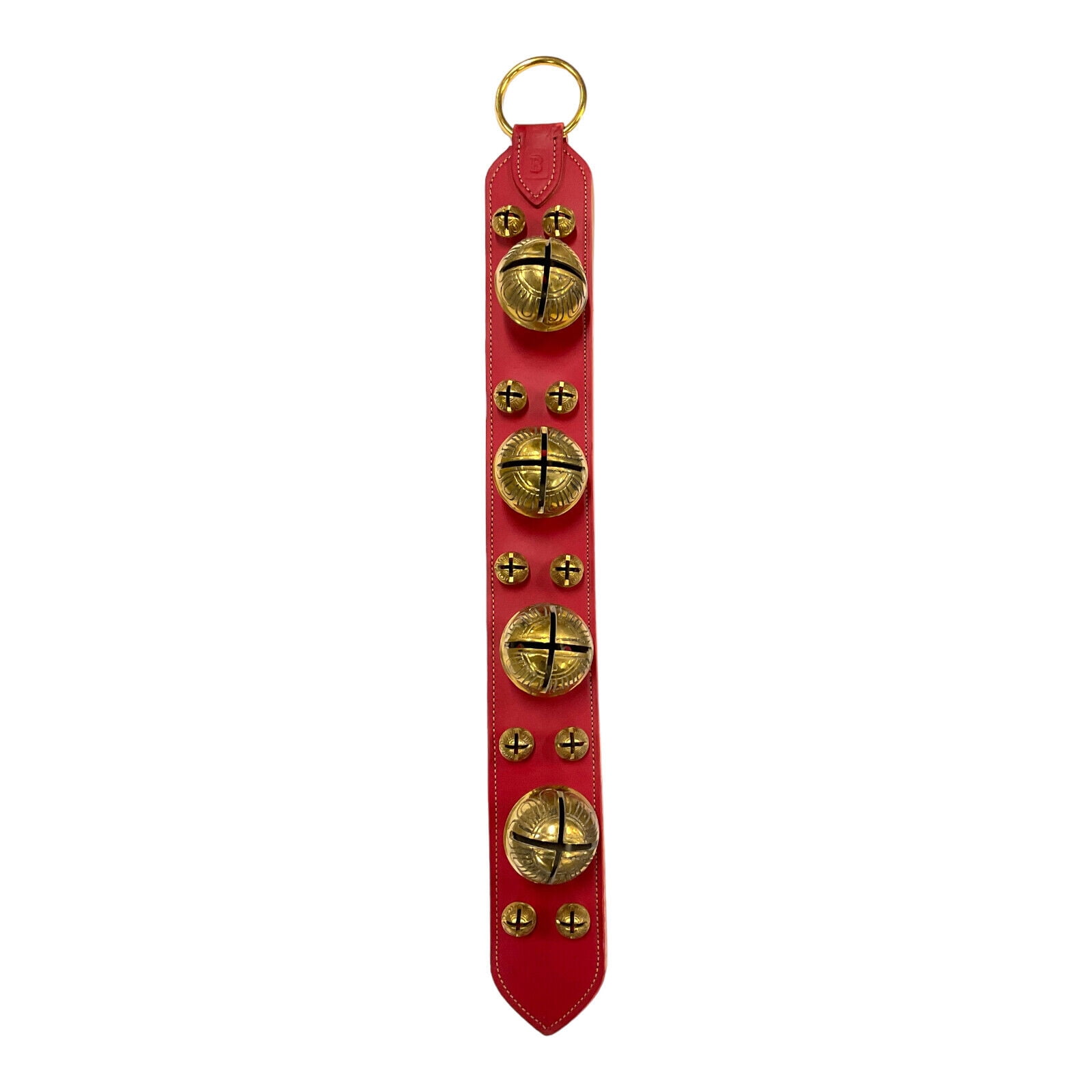 Red Banister Strap and Solid Brass Bells Natural Leather Sleigh Bell ...