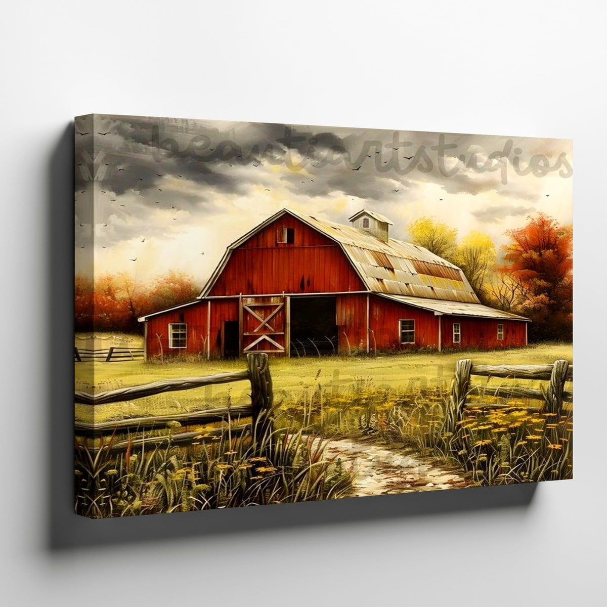 Red Barn Autumn Wall Art Print, Farmhouse Decor - Walmart.com