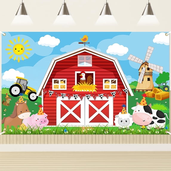 Red Barn Birthday Nice Backdrop Farm Birthday Banner Farm Backdrop ...