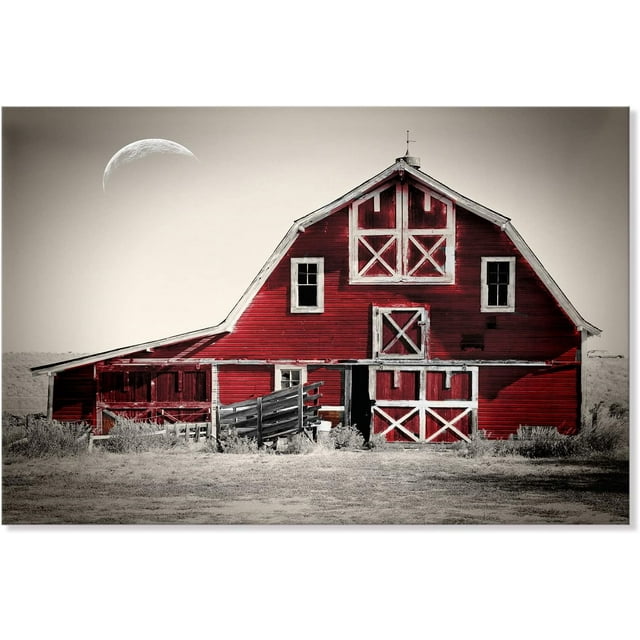 Red Barn Canvas Wall Art Rustic Farmhouse Pictures Black and White ...