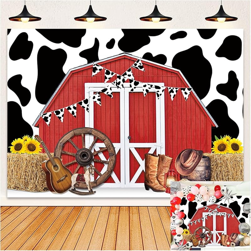 Red Barn Cow Backdrop Cowgirl Boy Western Barnyard Rodeo Party ...