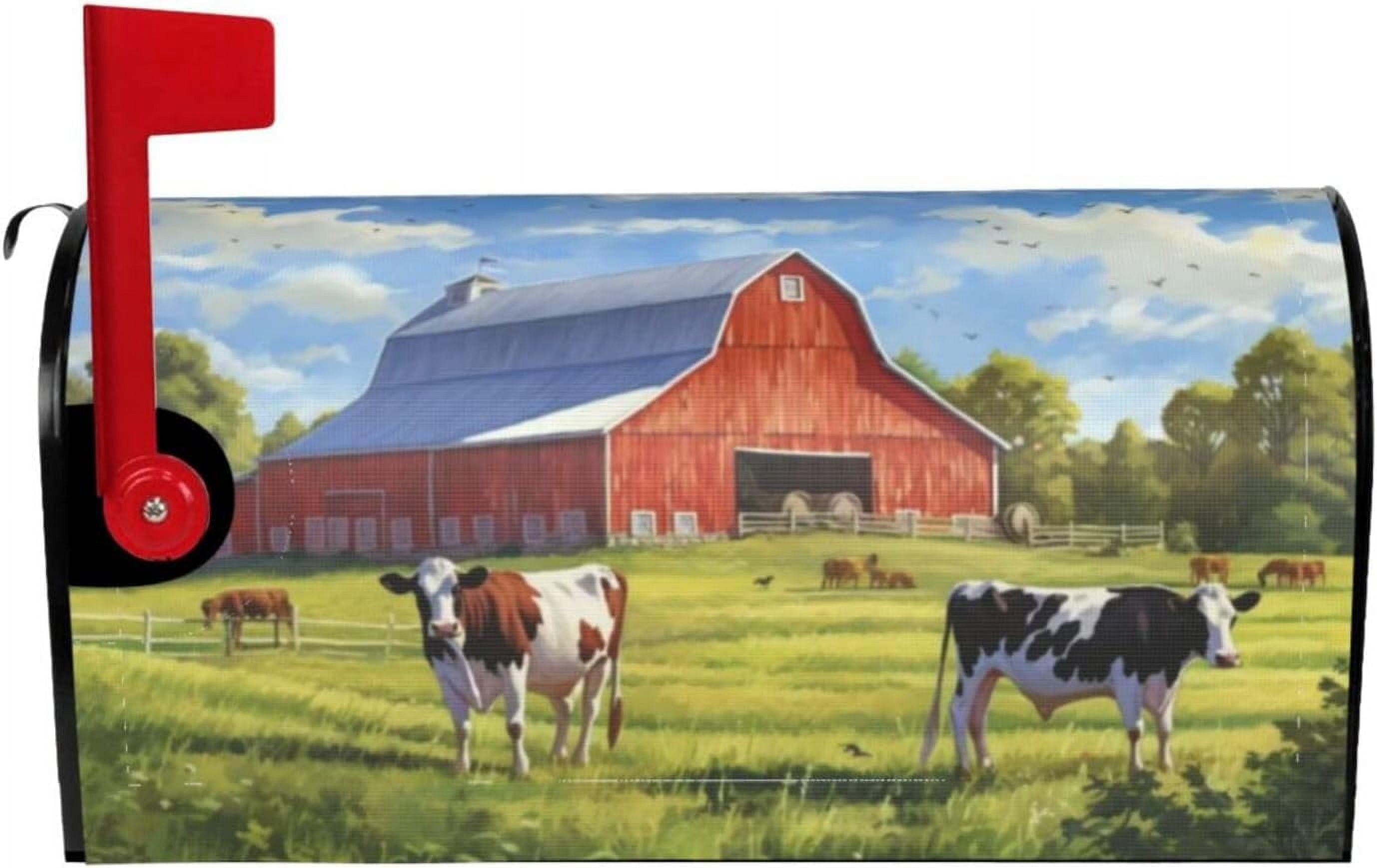 Red Barn and Cows Mailbox Cover Mailbox Wraps, Waterproof Mailbox ...