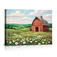 Red Barn In Wildflower Field At Sunny Countryside Rustic Farm Life ...