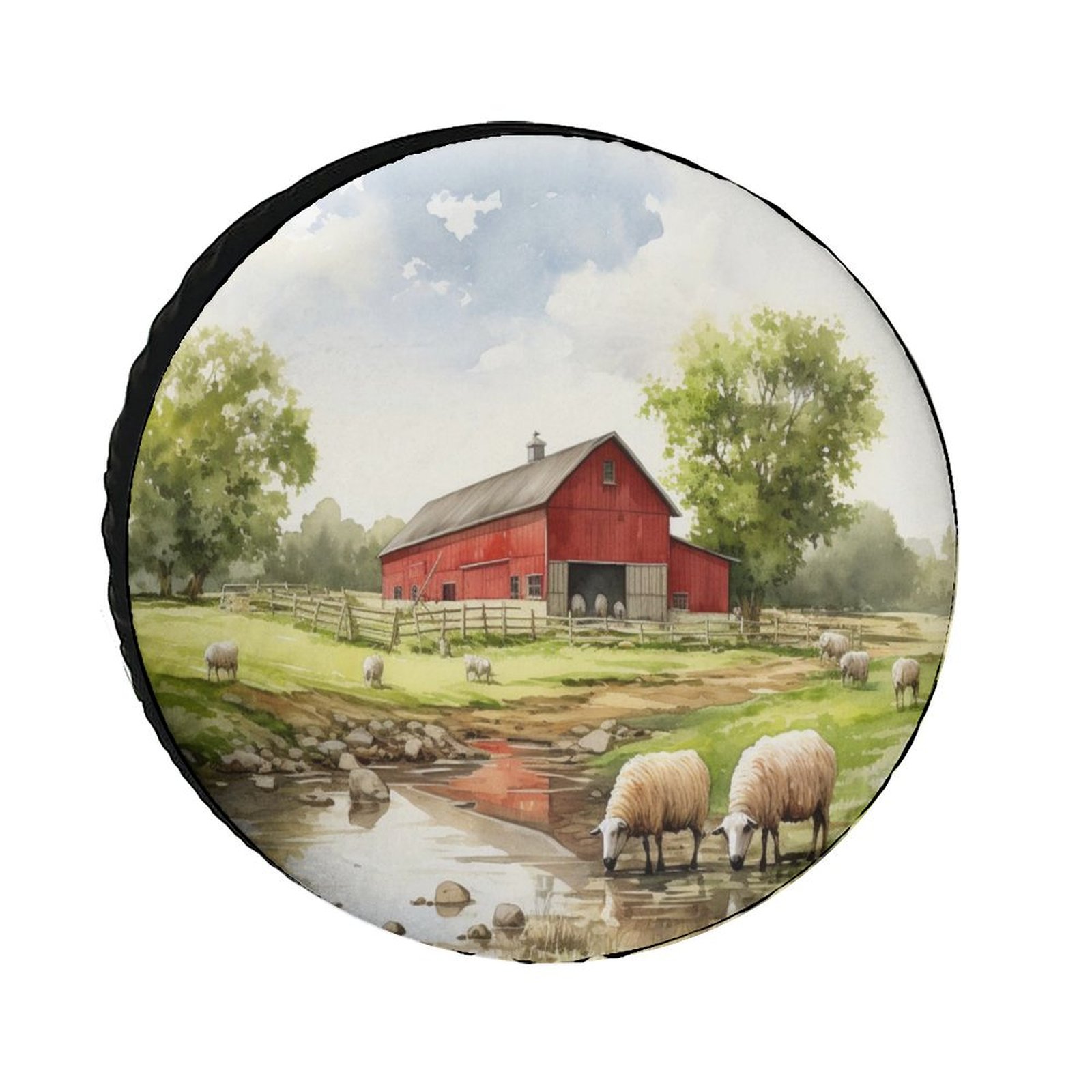 Red Barn With Sheep Heavy Duty Spare Tire Cover Animals Lovers ...