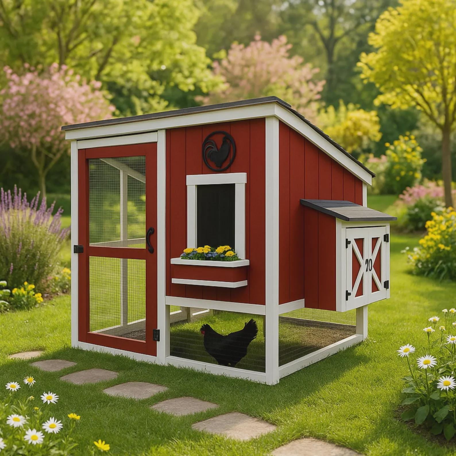 Red Barn Style Chicken Coop and Backyard Hen House Plan with Run and ...