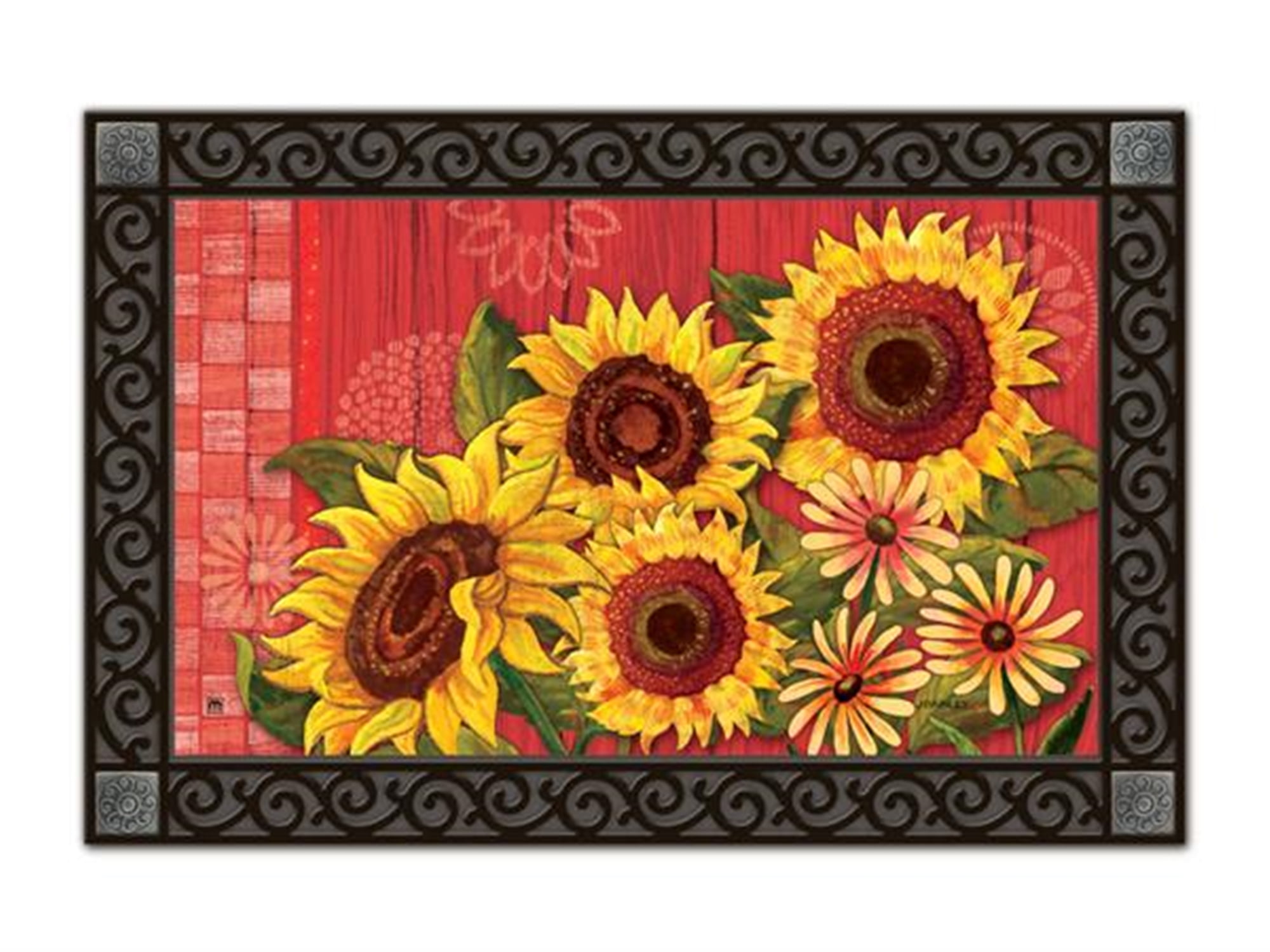 Red Barn Sunflowers Summer Doormat Indoor Outdoor MatMates 18" x 30 ...