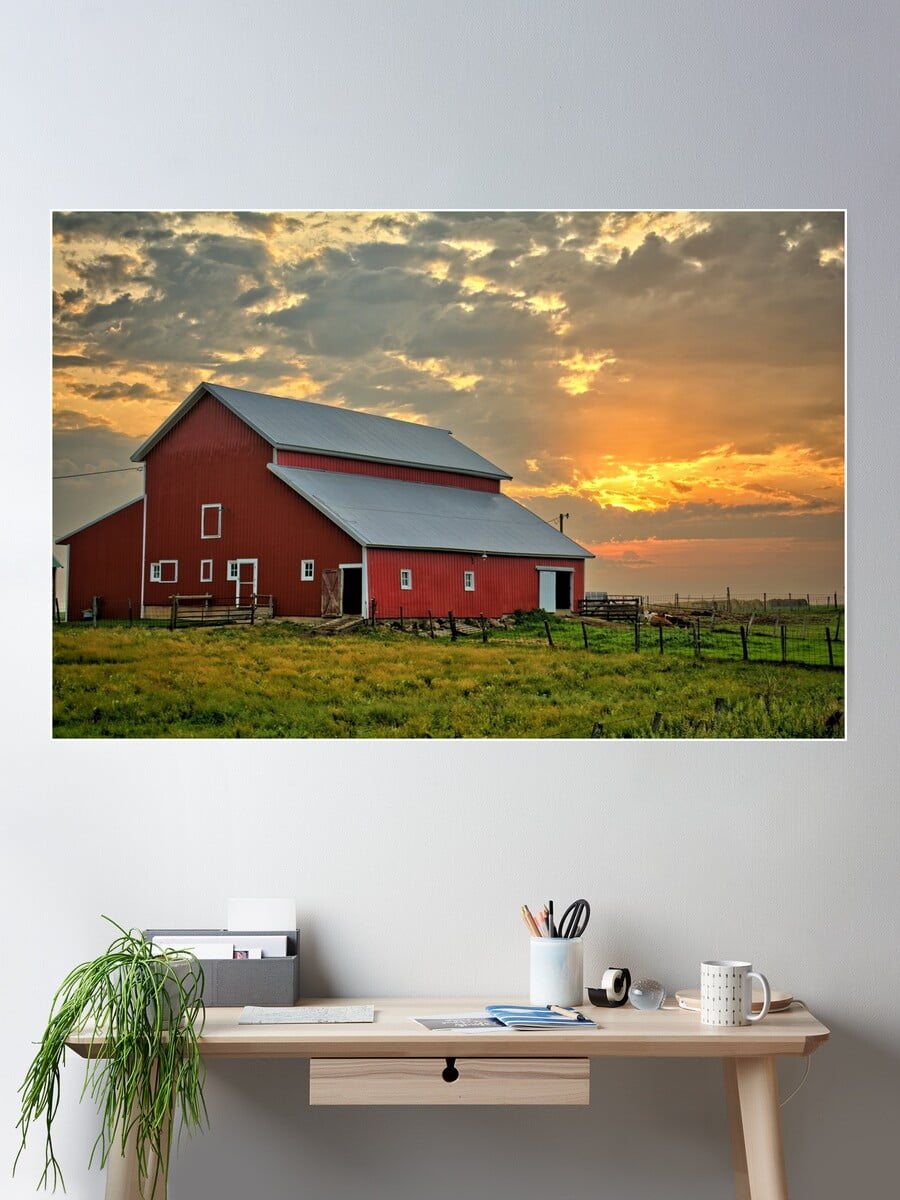 Red Barn Sunrise 2018 Poster Wall Art, Modern Wall Decor For Living ...