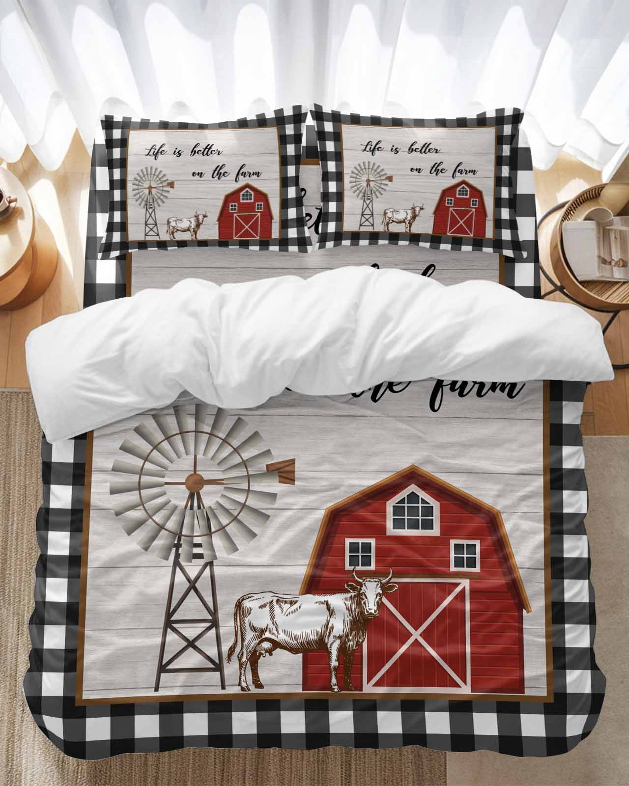 Red Barn Windmill Bedding Duvet Cover Set Full Size 4 Pieces Farm ...