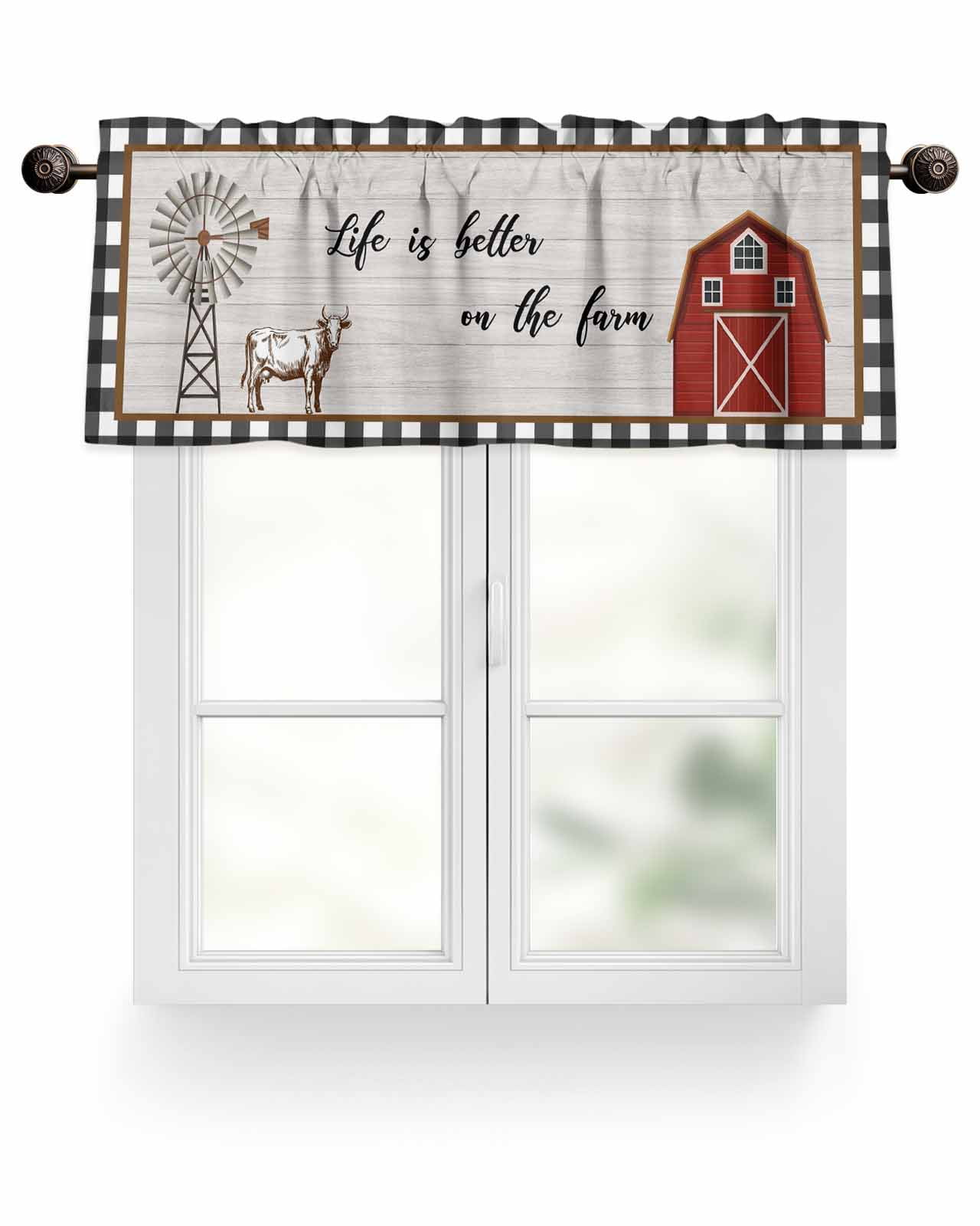 Red Barn Windmill Valances for Windows Farm Cattle Wood Grain White ...