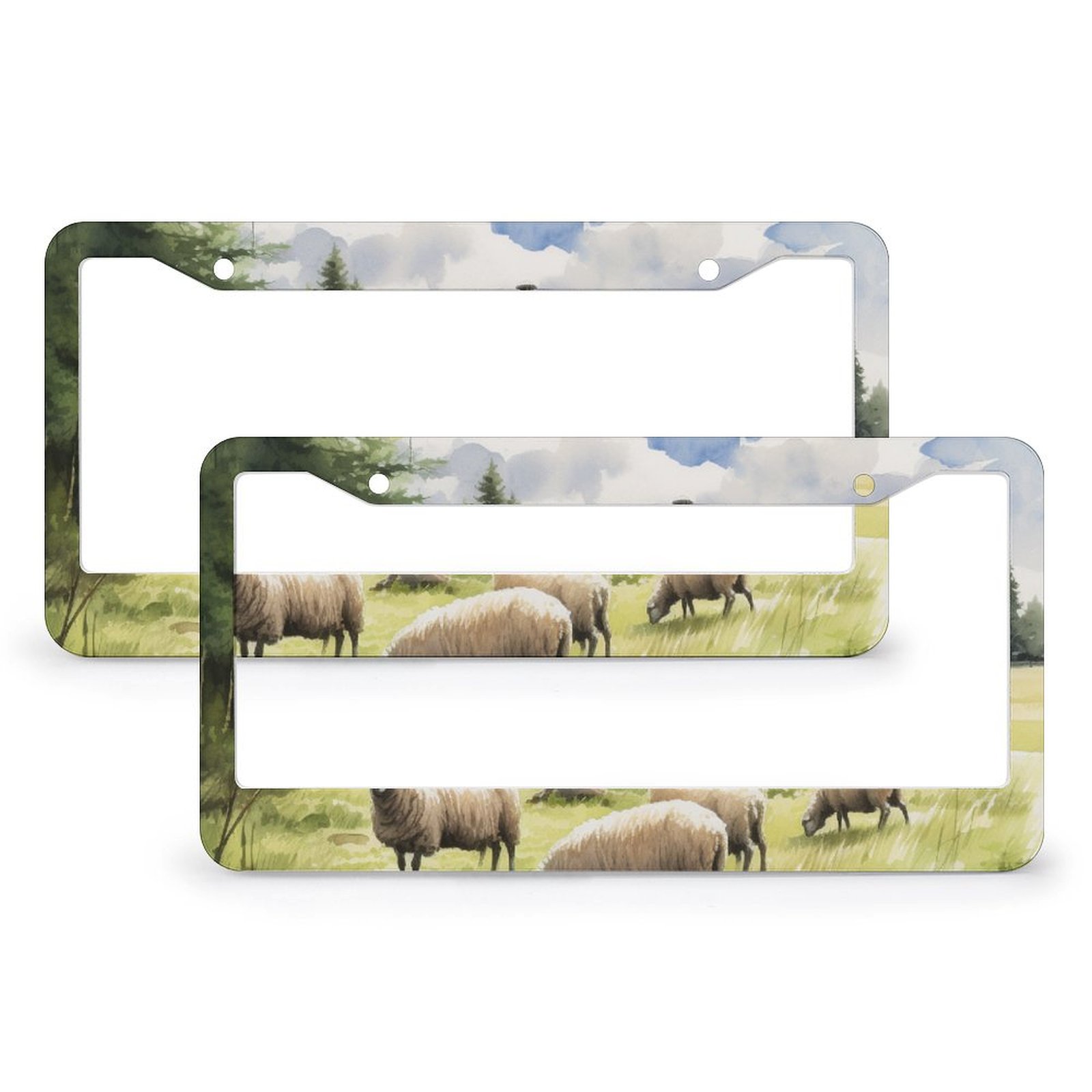 Red Barn With Sheep License Plate Frames 2 PCS Sheep Farm Animal Car ...