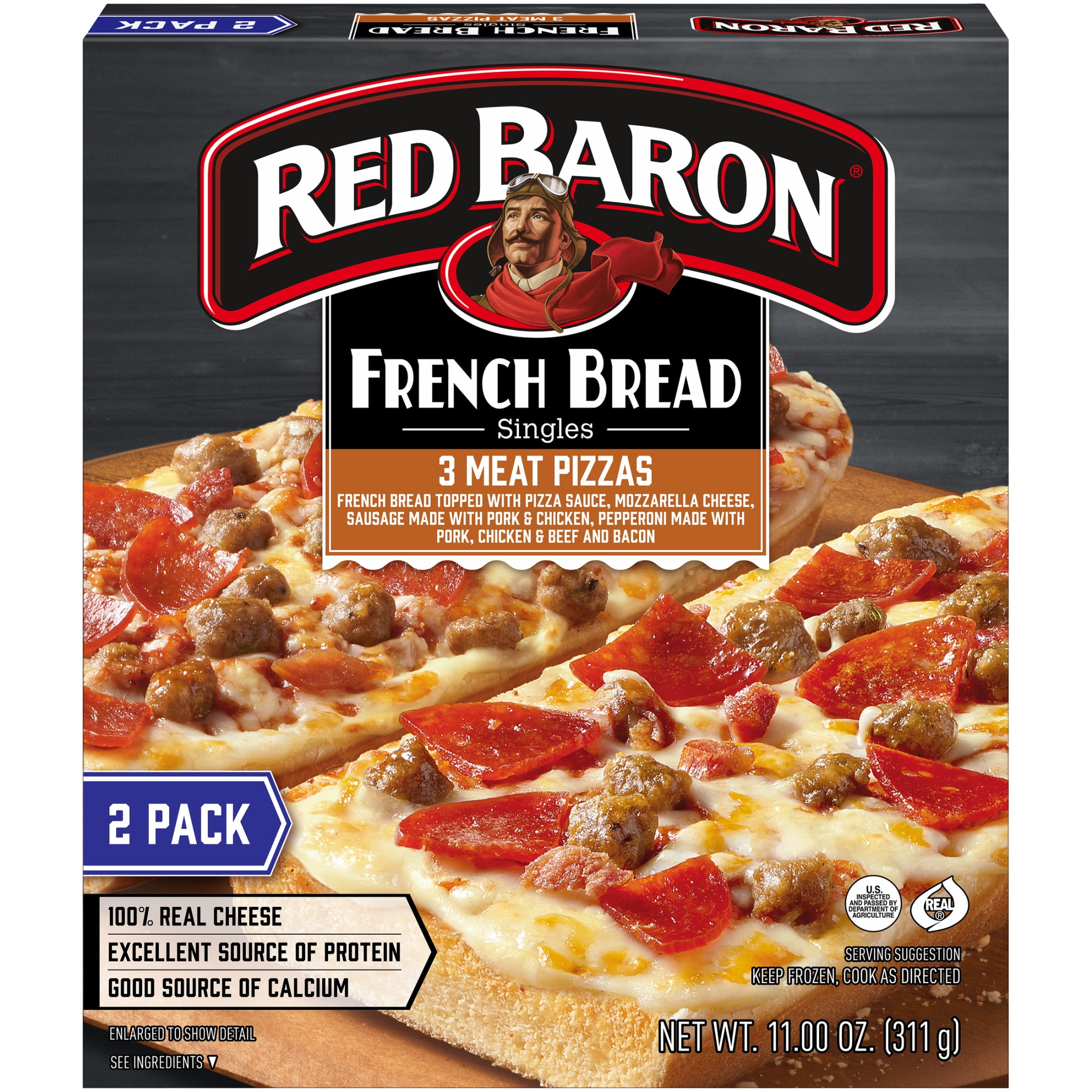 Red Baron Three Meat French Bread Personal Frozen Pizza, 11.01 oz 2 ...