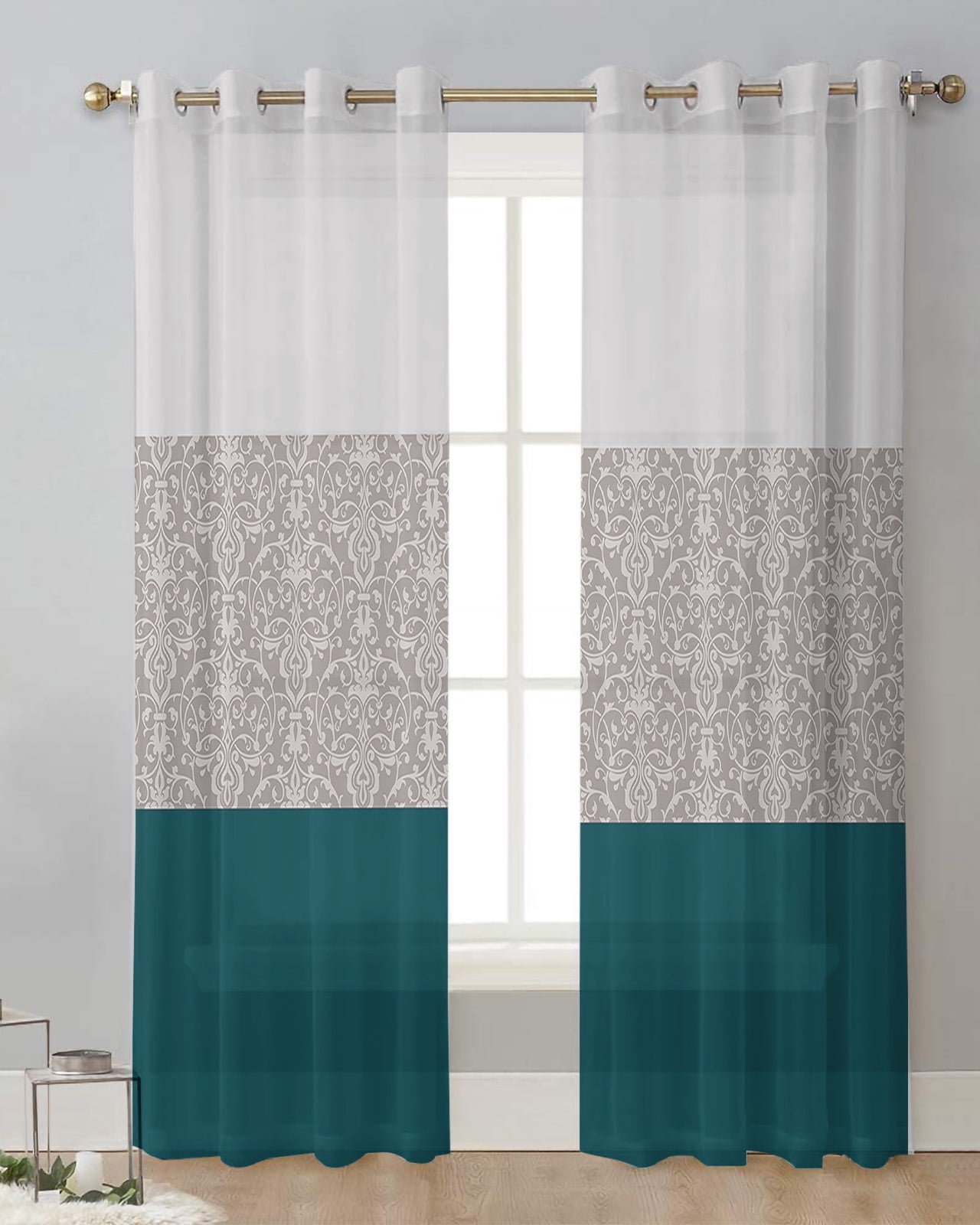 Red Baroque Texture Sheer Curtains For Living Room Window Screening ...